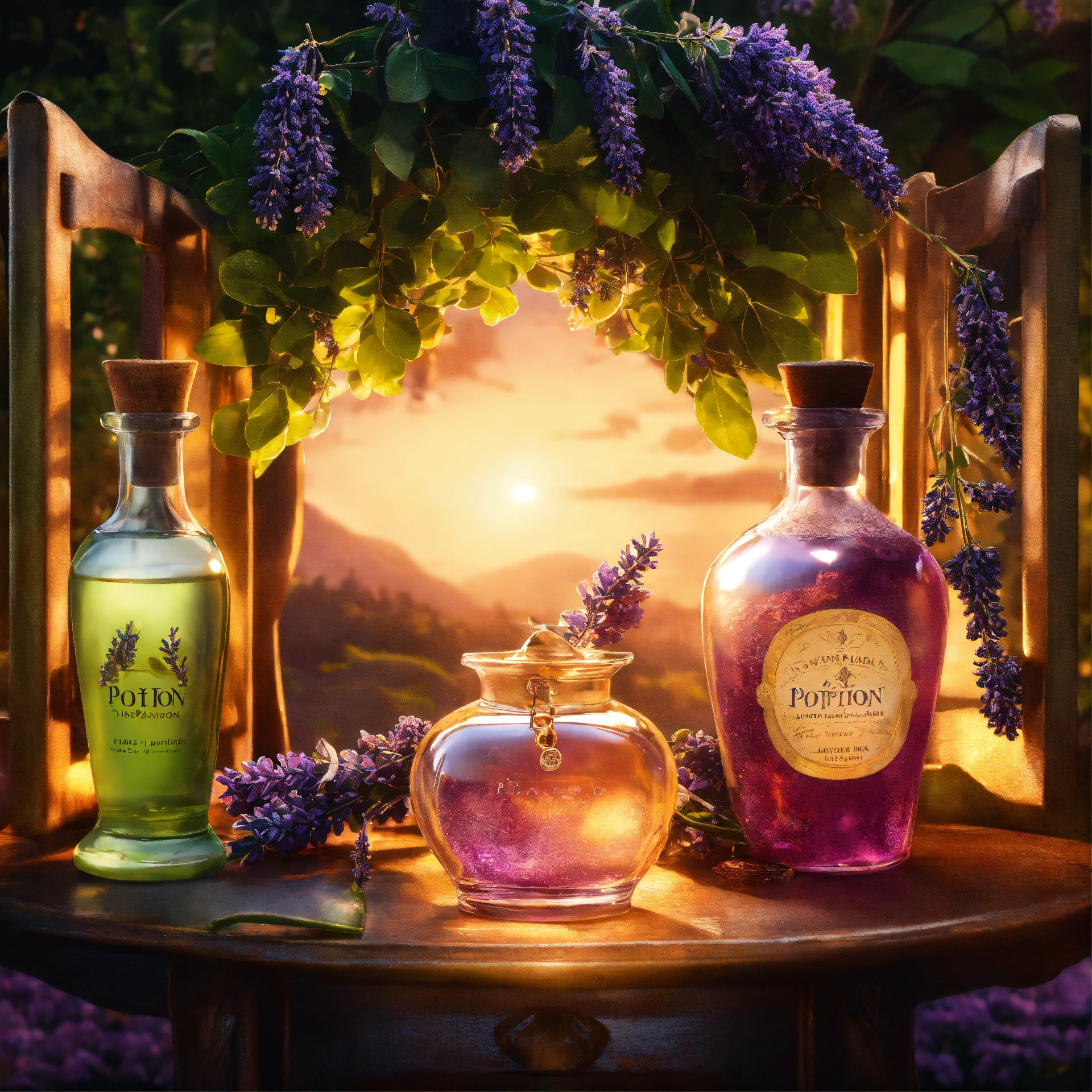 Lexica - Advertising image for lavender potion, photorealistic