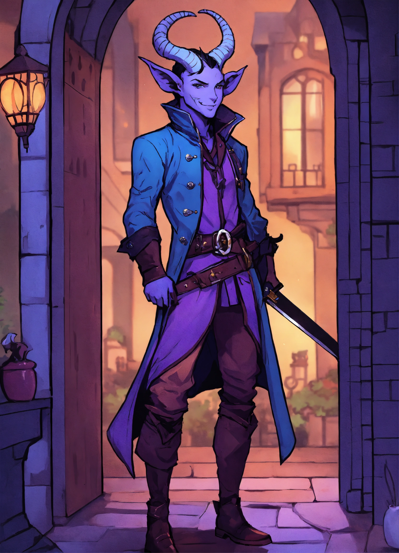 Lexica - Male young blue tiefling, pathfinder art style Full body ...