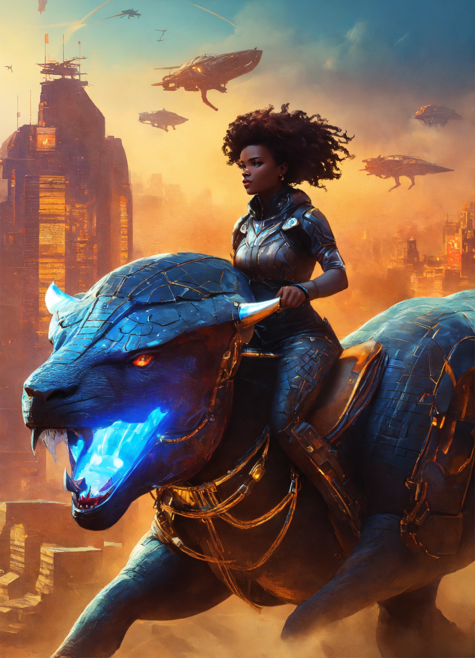 Lexica - Atheletic Ugandan woman riding a chimera. futuristic ...