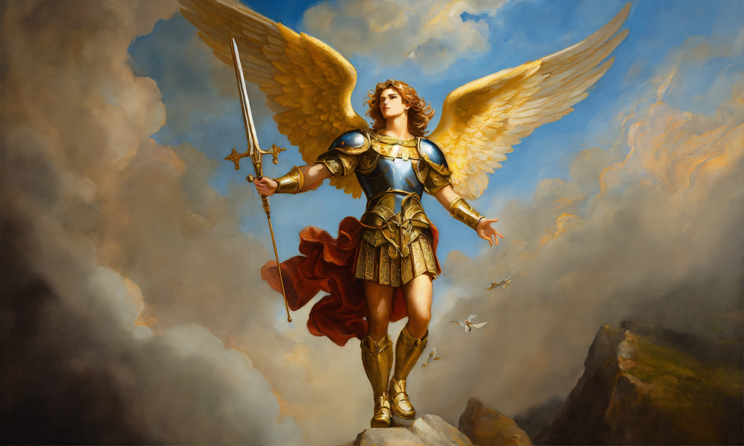 Lexica - Oil painting of archangel saint michael descending