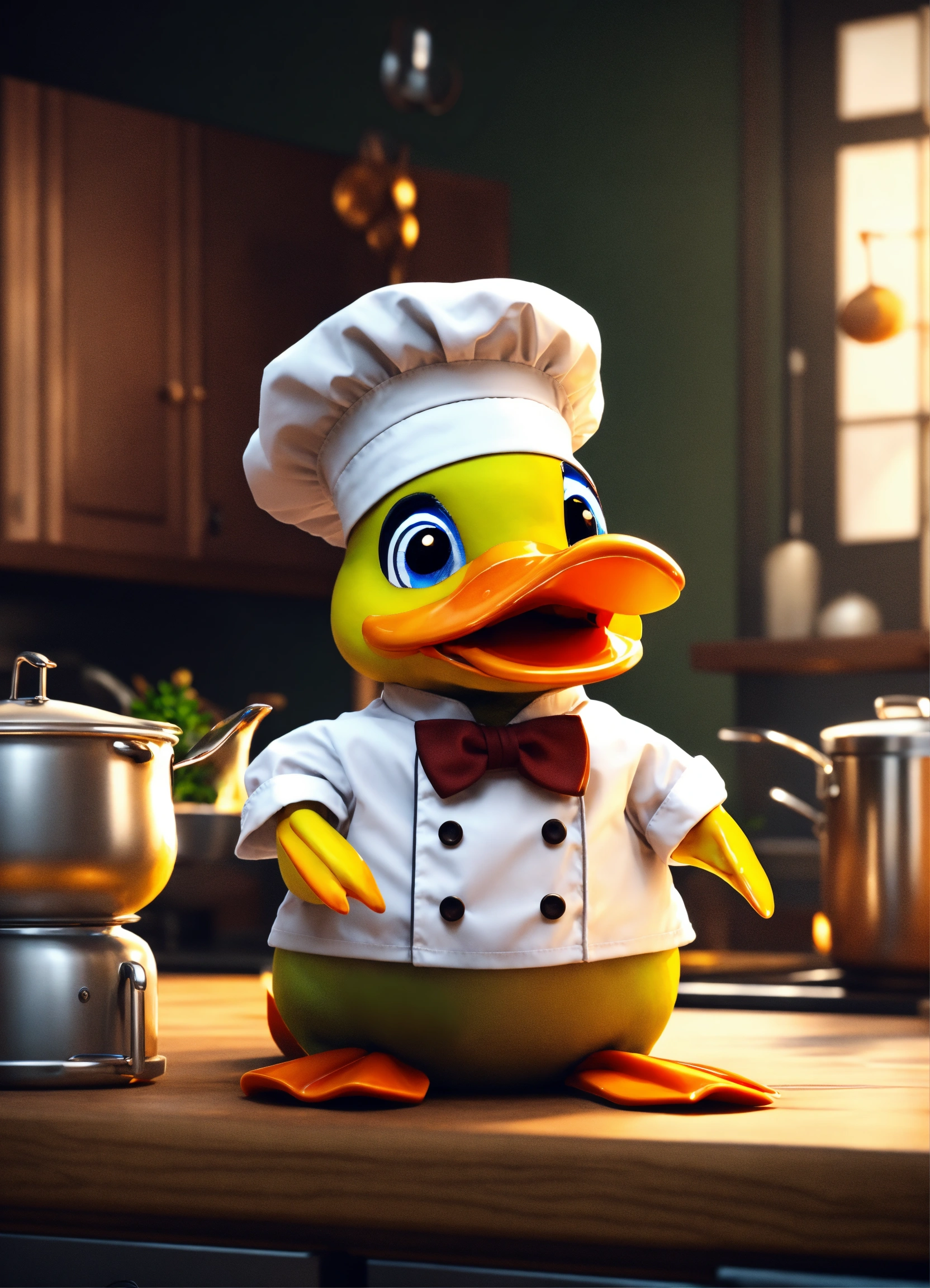 Lexica - A cute duck wearing a chef uniform, unreal engine render 8k