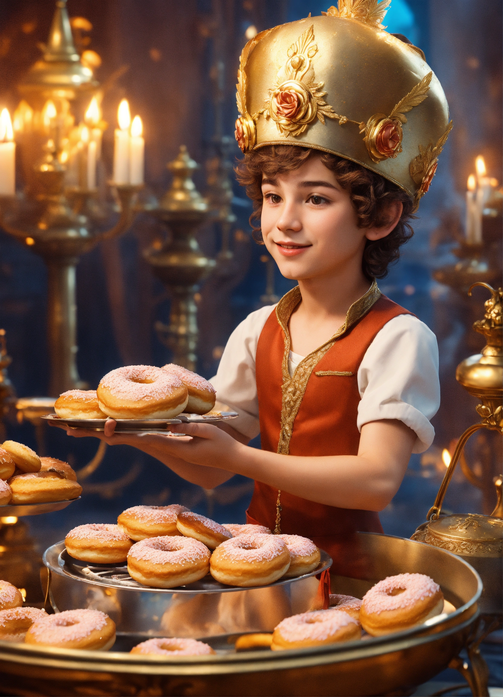 Lexica - Fairy tale beautiful jewish boy with headdress frying donuts ...