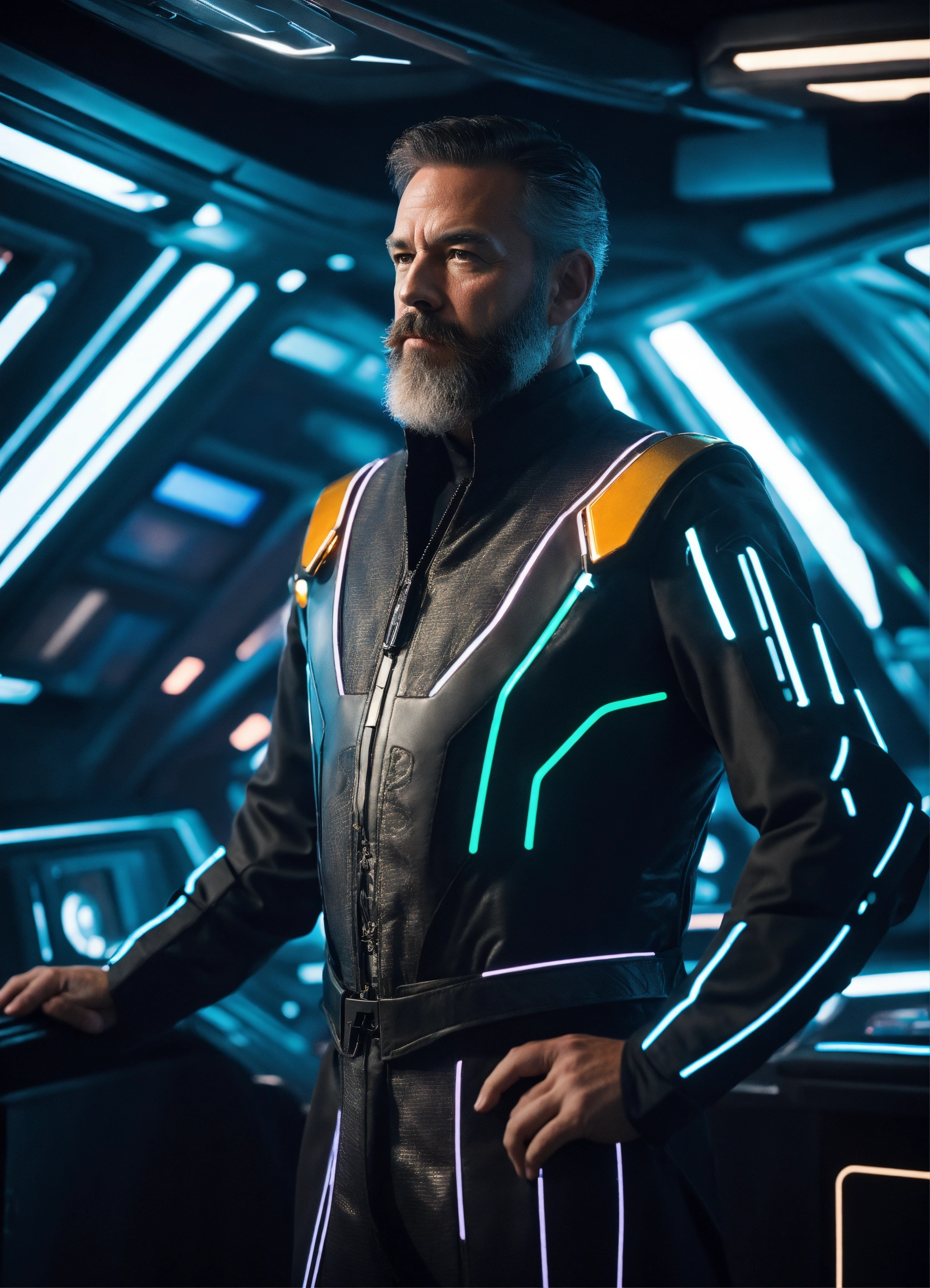 Lexica - 50 year old masculine star commander with trim beard is ...