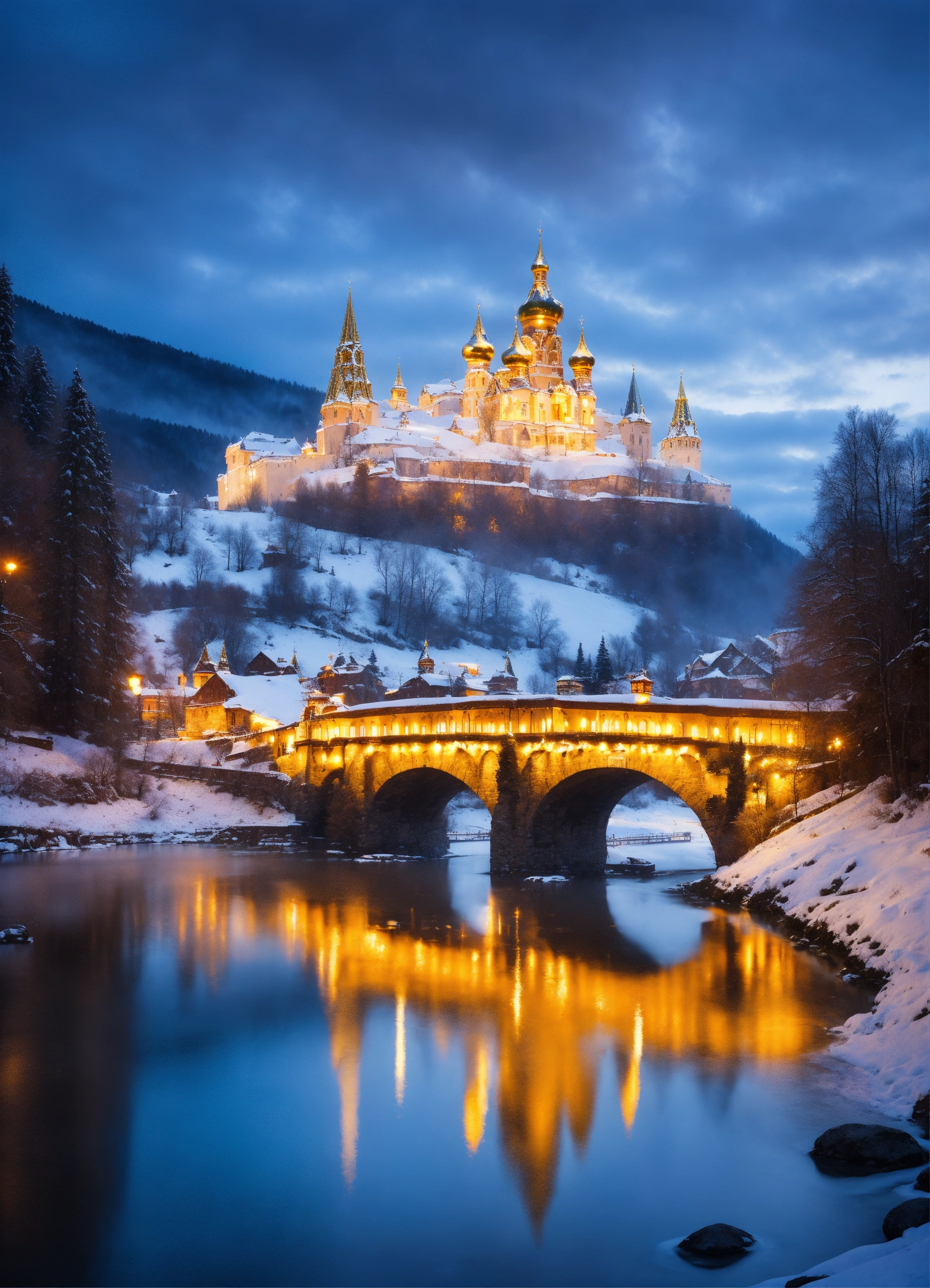 Lexica - Snowy landscapes with in the center a large Russian castle ...