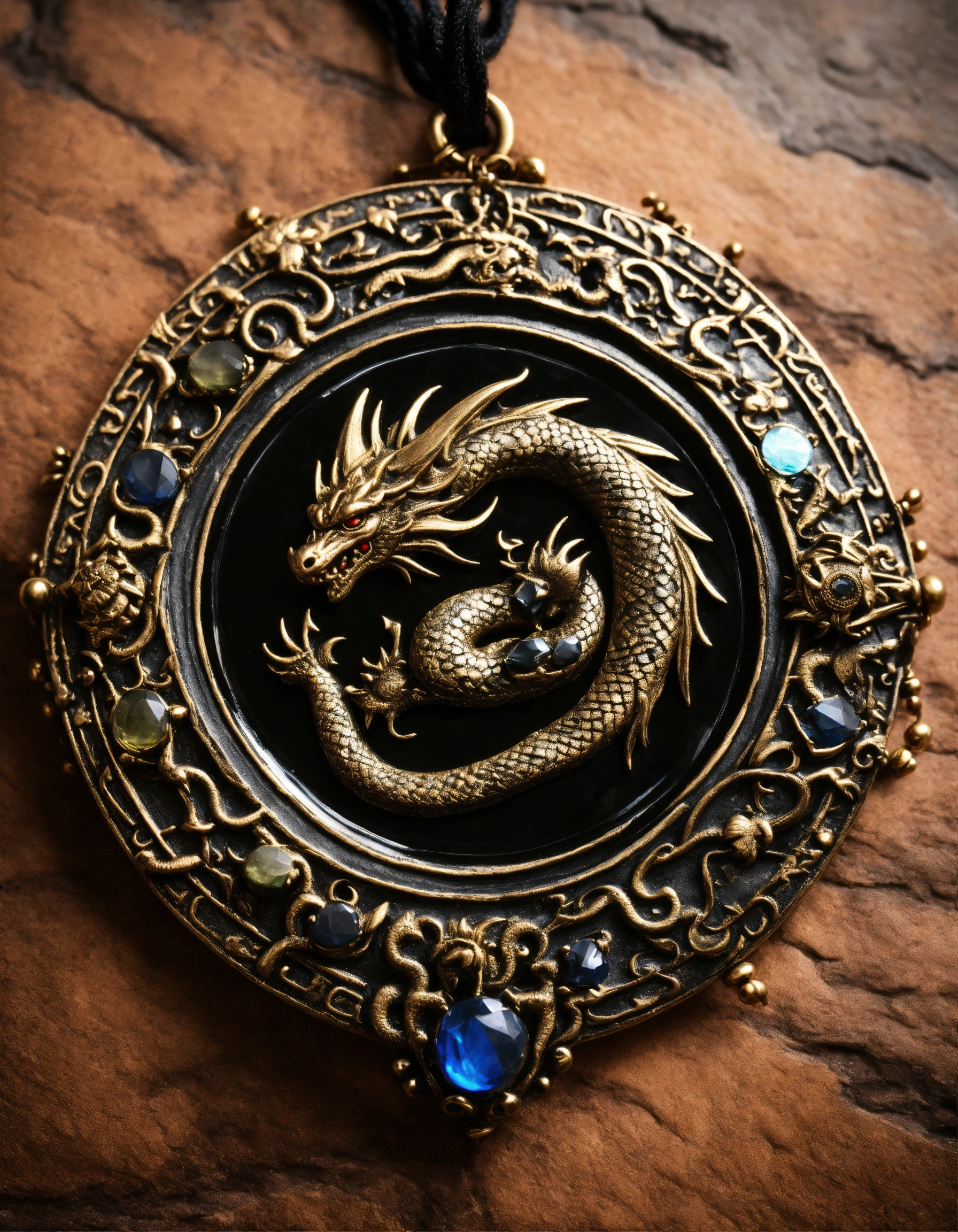 Lexica - European dragon on a medallion with a sun, amulet, jewelry ...