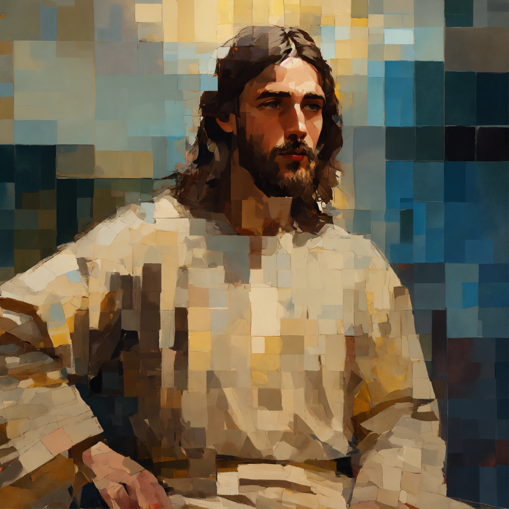 Lexica - Jesus, oil painting, transparent, in style, generative art ...