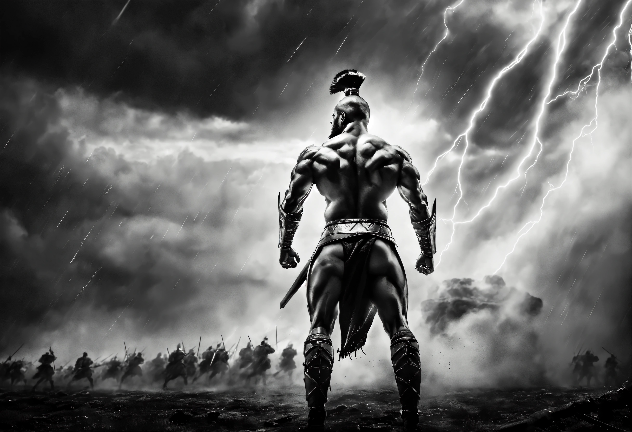Lexica - A black and white illustration of masculine man marching ...