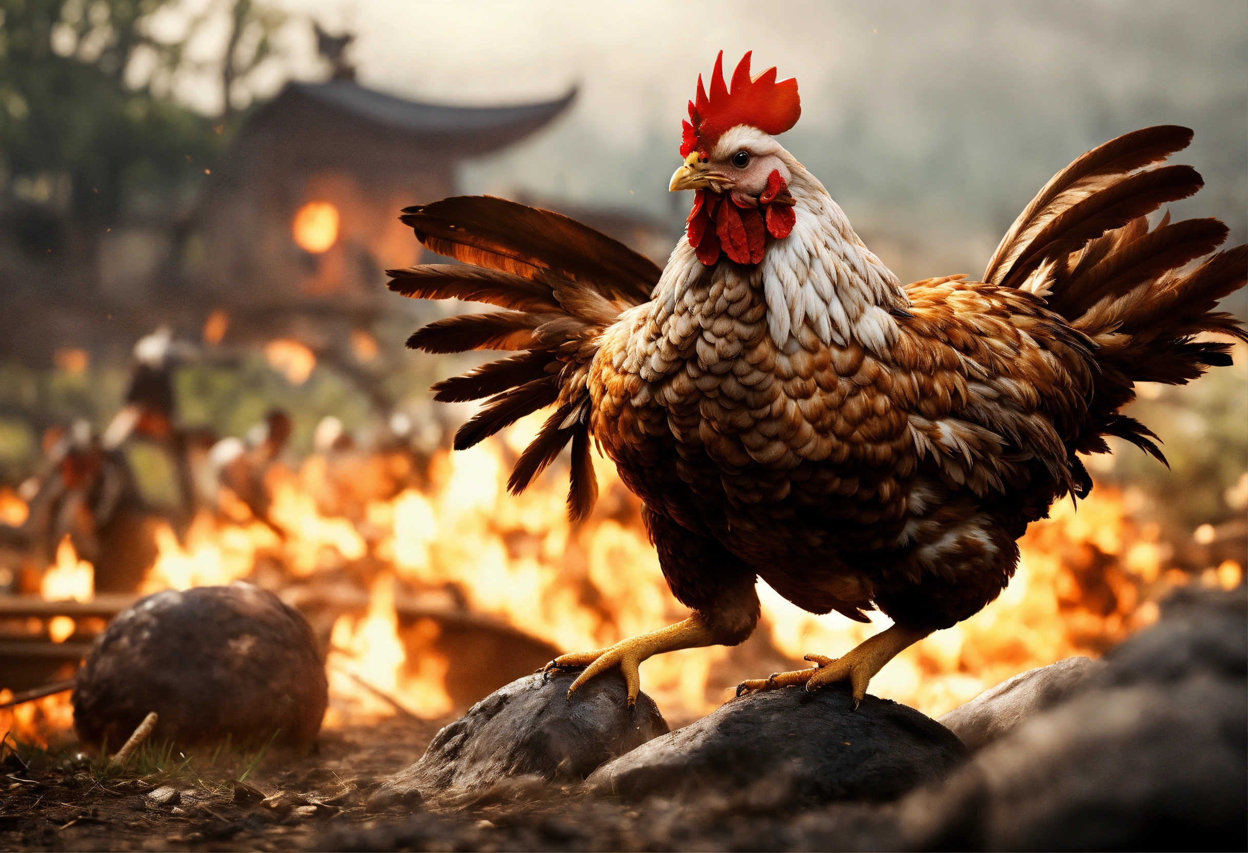 Lexica - Chicken Samurai. Battlefield. Hyper realistic.