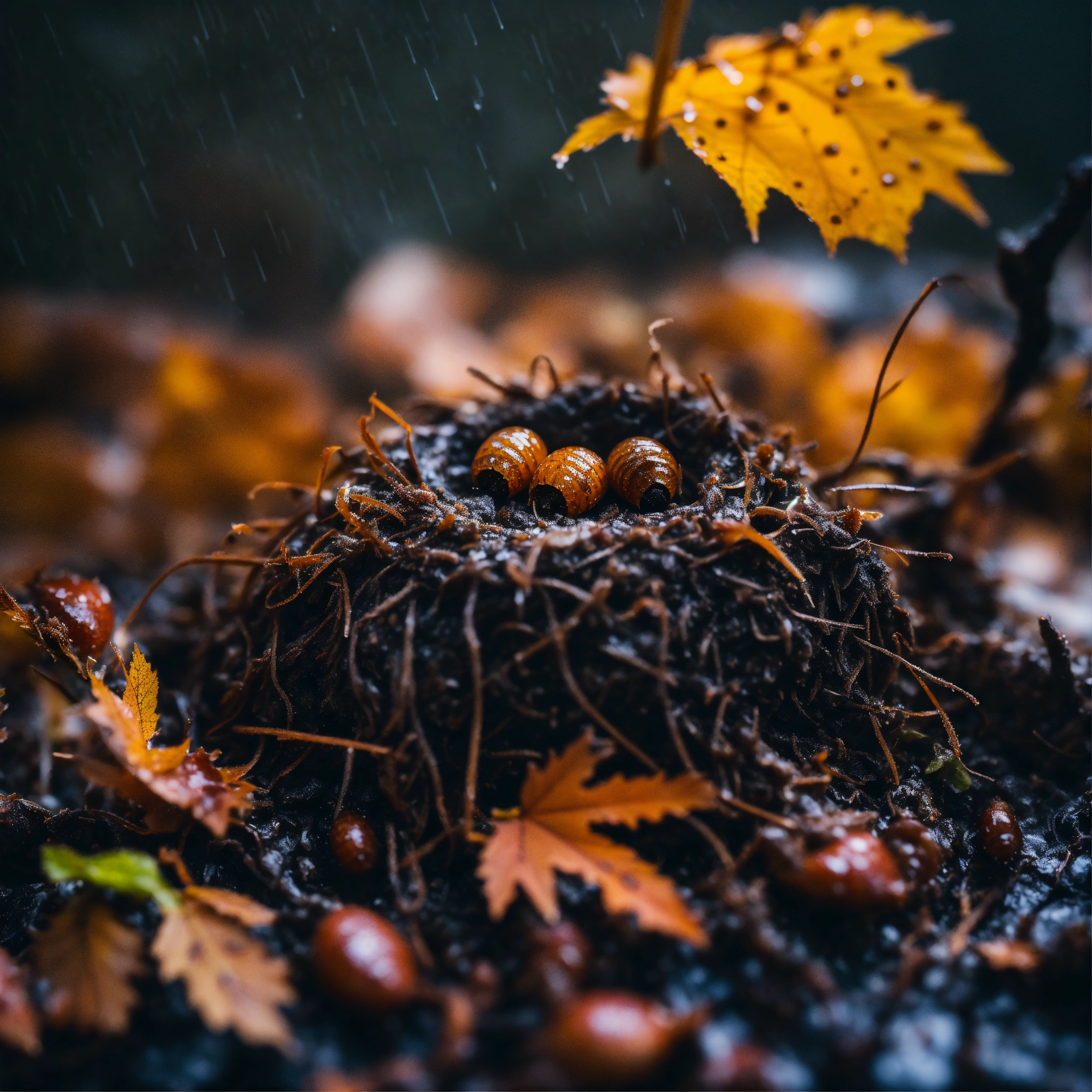 Lexica - Dark creepy ugly rainy Autumn macro photography close-up of a ...