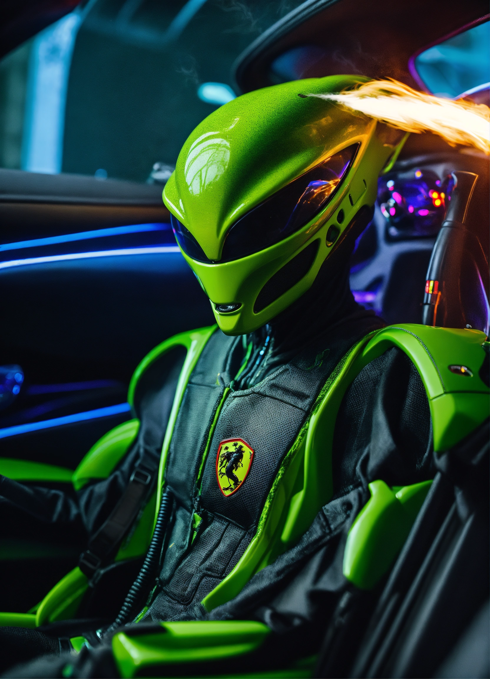 Lexica - Alien smokin blunt inside ferarri 4k