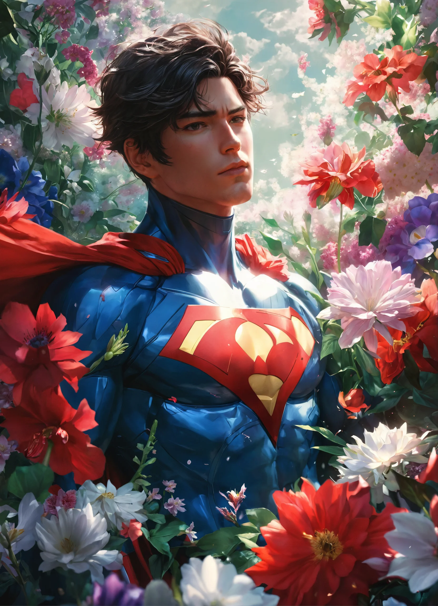 Lexica - Anime art of a superhero surrounded by flowers, 8k, stunning ...