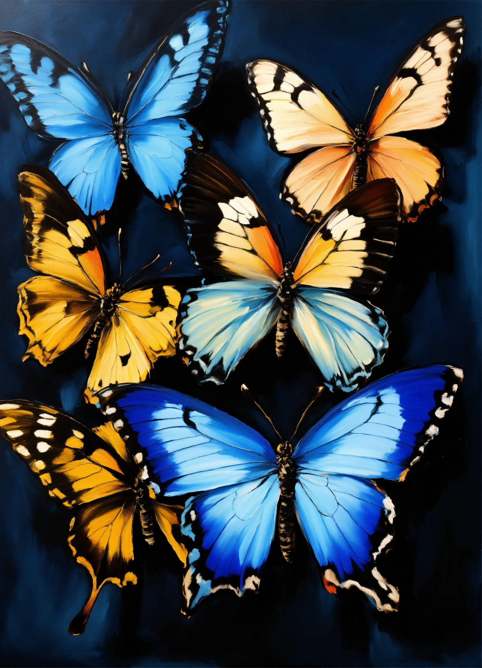 Lexica - Quatre papillon bleue oil paint sur fond noir