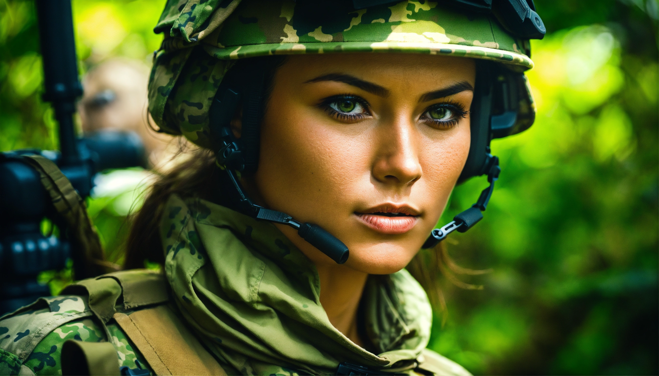 Lexica - Female commandos in jungle, perfect face, full camouflage, HDR ...