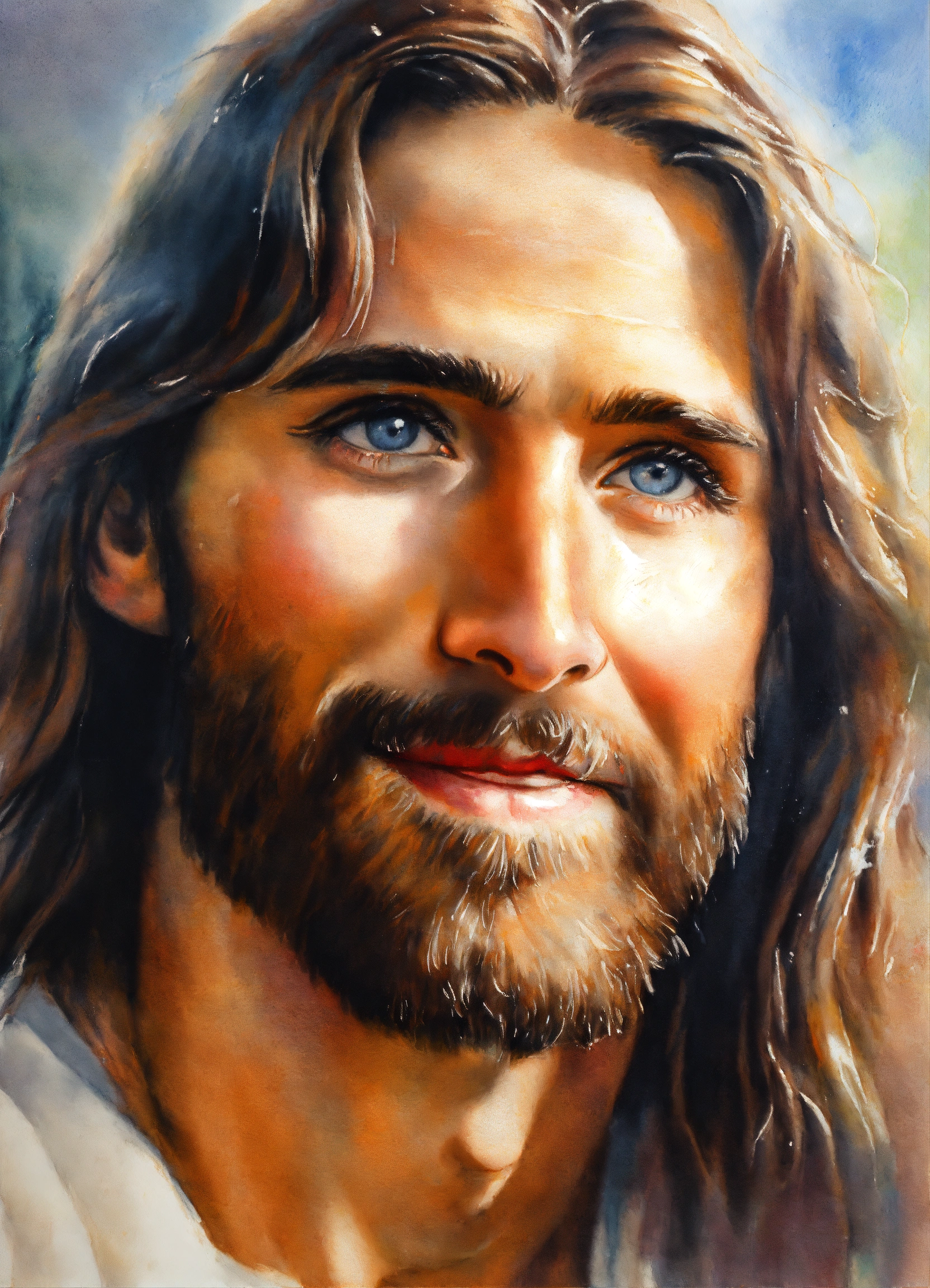 Lexica - Jesus Christ, detailed face, smiling, looking into the ...