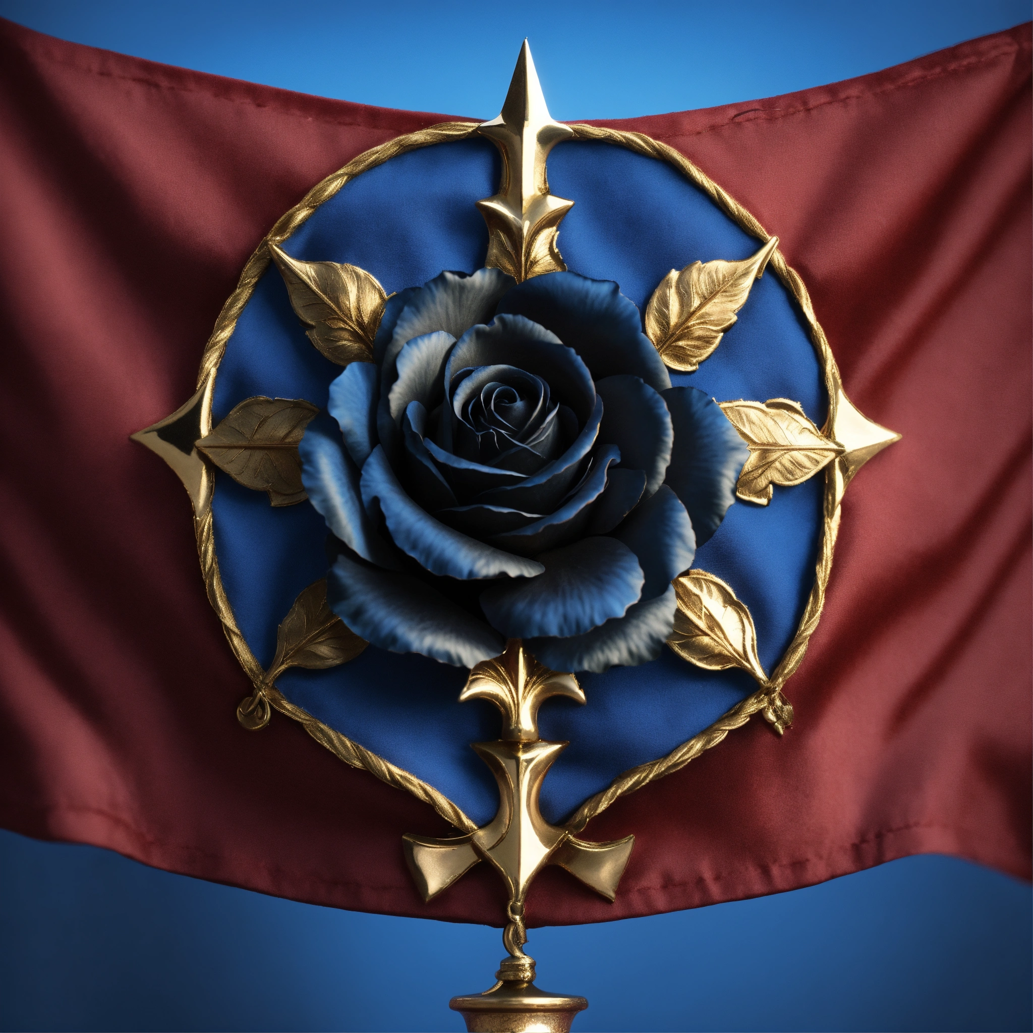 Lexica - Flag insignia of a black rose on a blue background in an ...