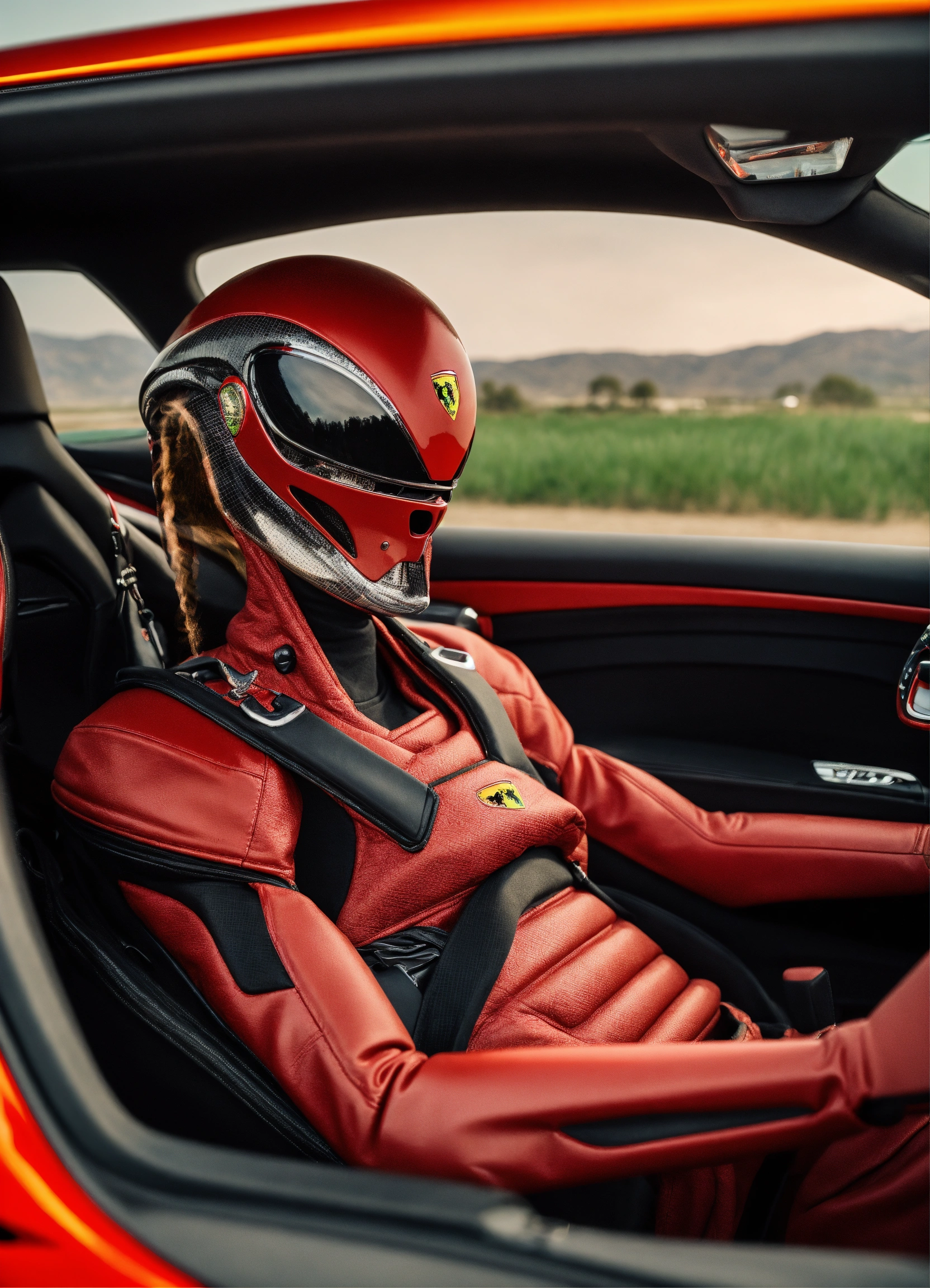 Lexica - Alien smokin blunt inside ferarri 4k