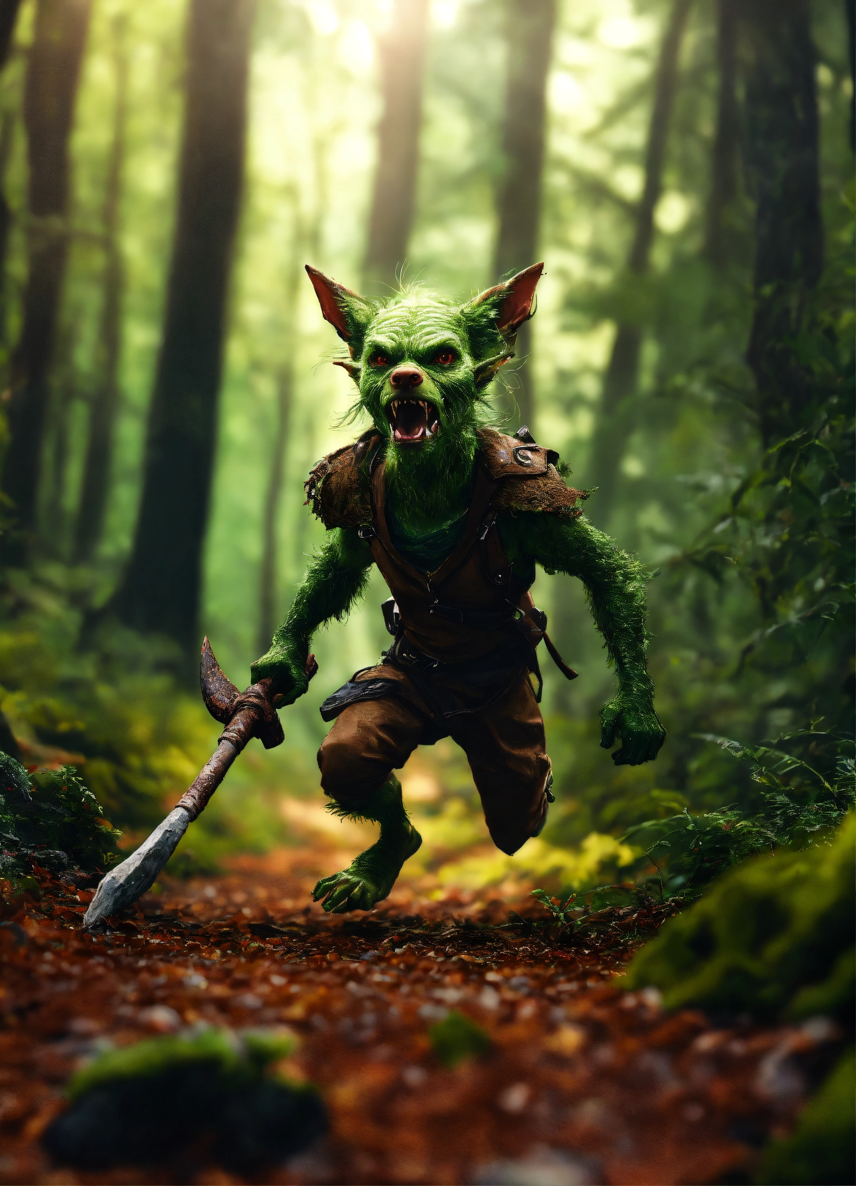 Lexica - A ultra realistic goblin in a mystical forest being chased by ...