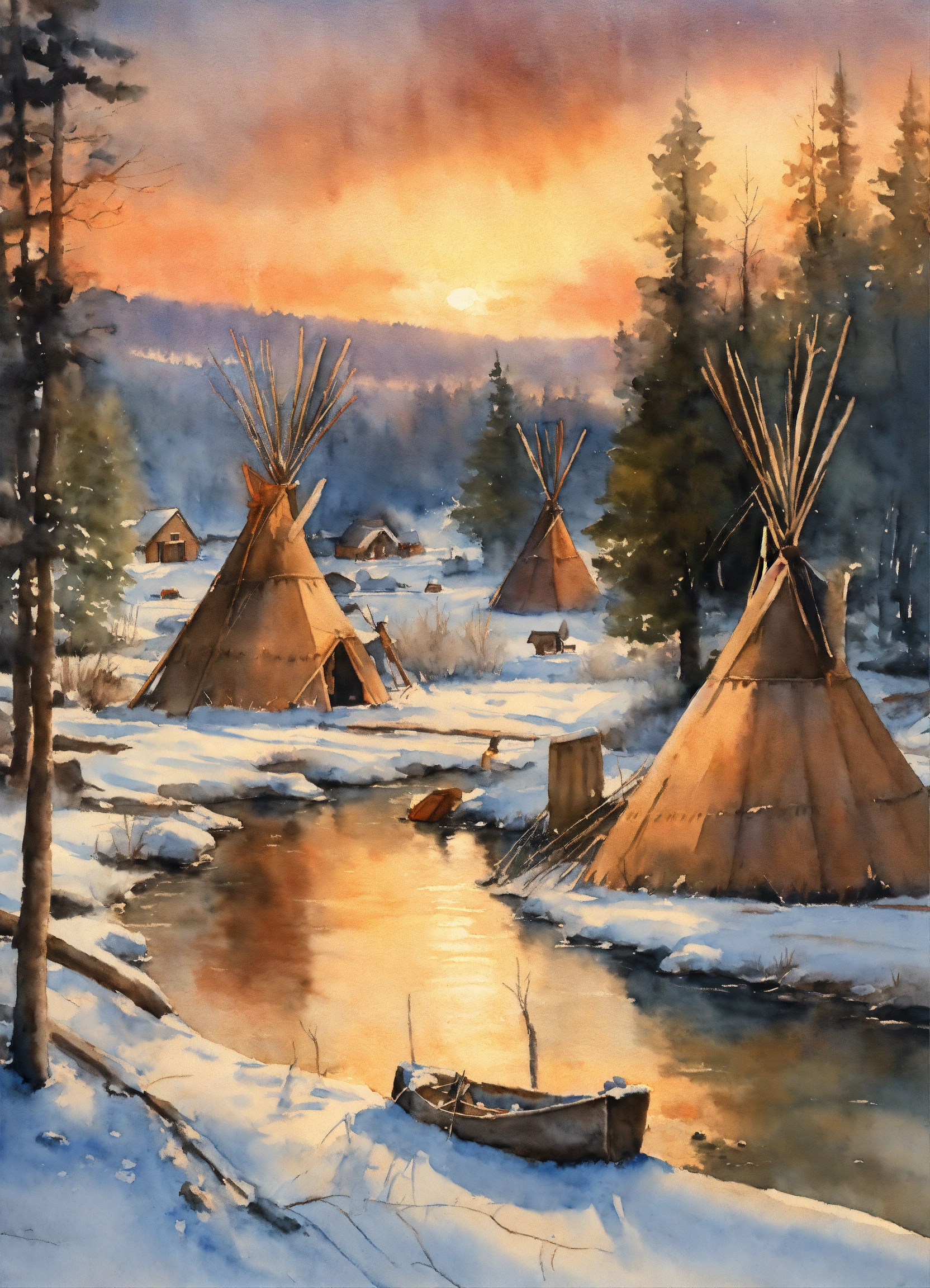 Lexica - Create a realistic, detailed, watercolor painting of a Native ...