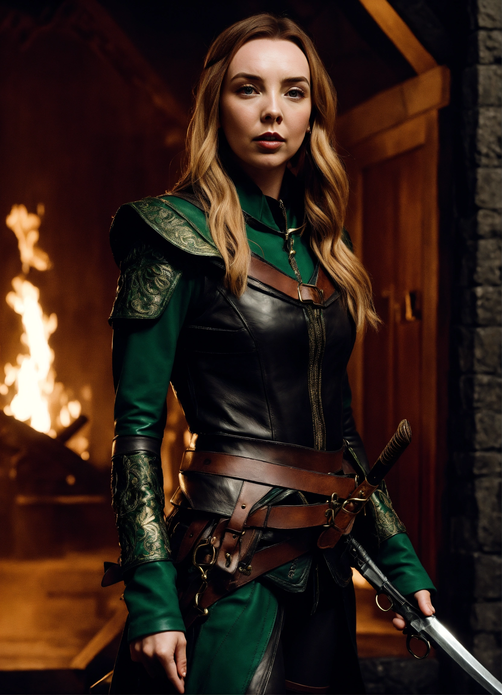 Lexica - Jodie comer as elf assassin with black leather