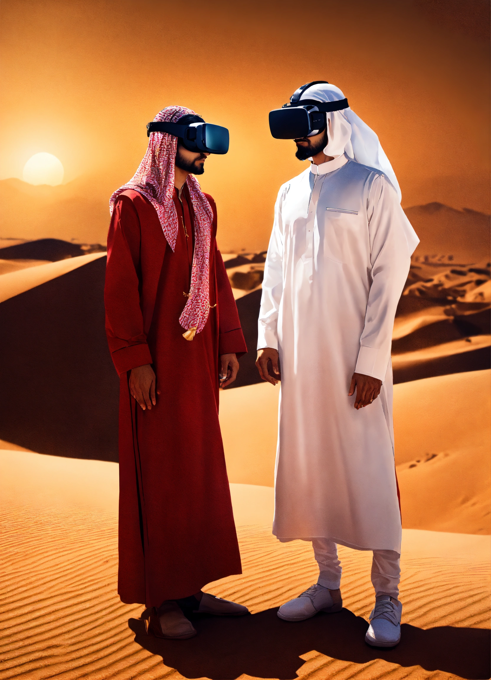 Lexica - Amidst the dunes and ancient traditions, a Saudi individual stands clad in traditional ...