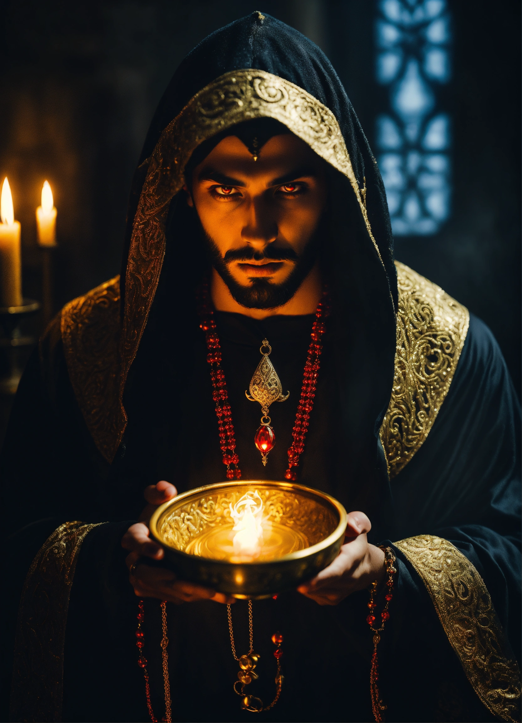 Lexica - Sinister and dramatic portrait of a young handsome Arabic evil ...