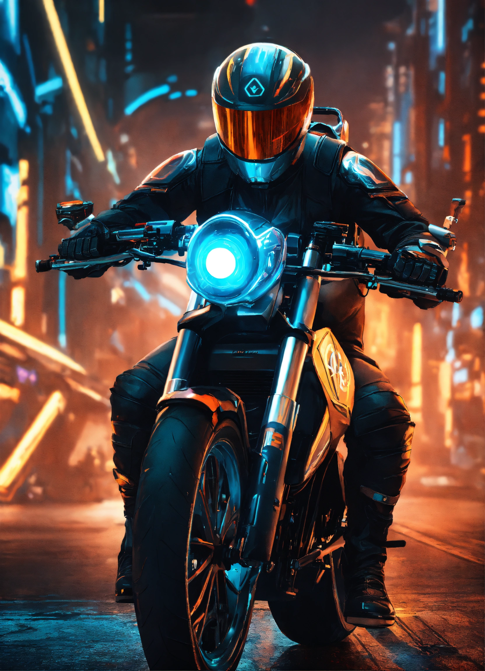 Lexica - Biker with a helmet on, on a sci-fi bike from tron, with guns ...