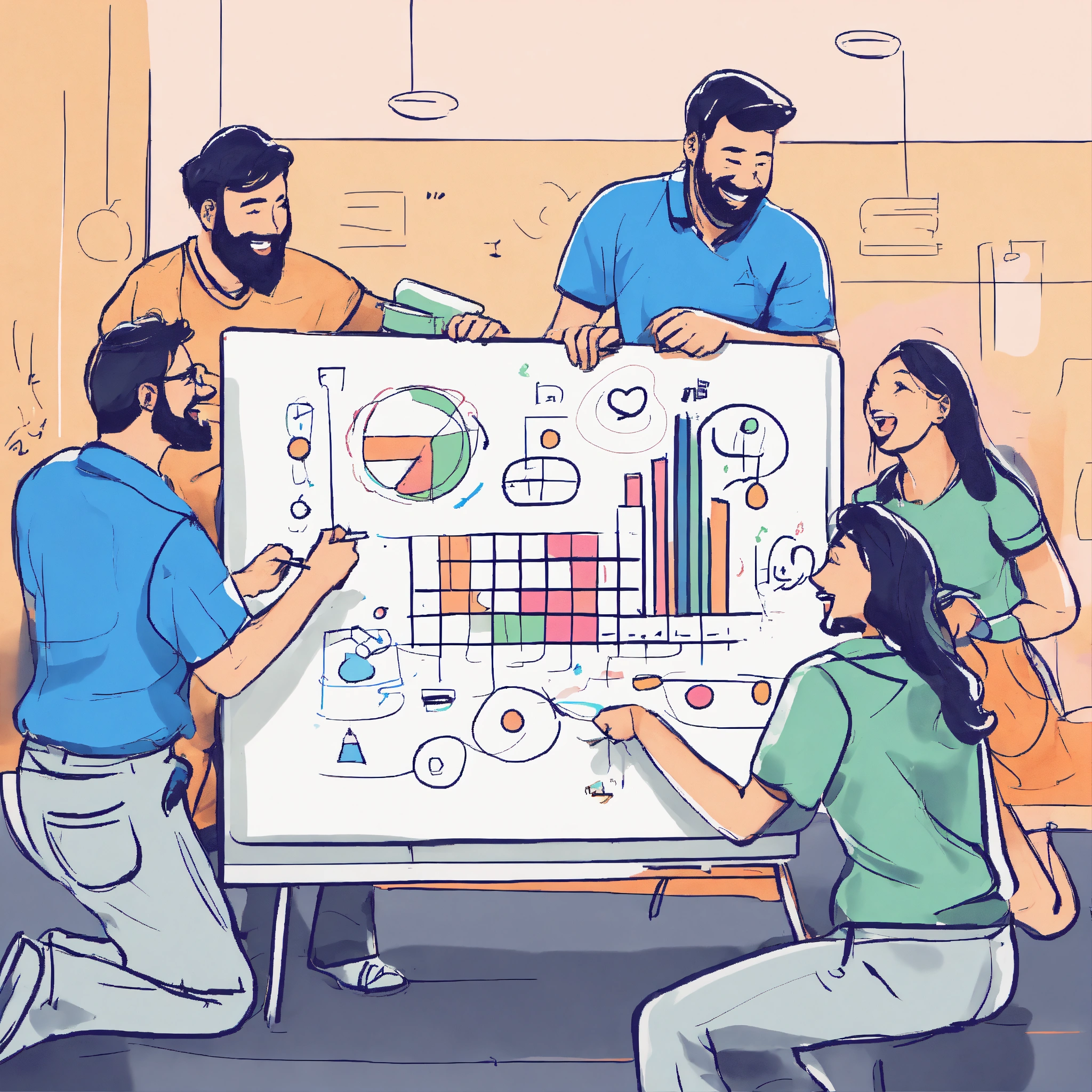 Lexica - Very simple drawing of a cheerful team creating a design on a ...