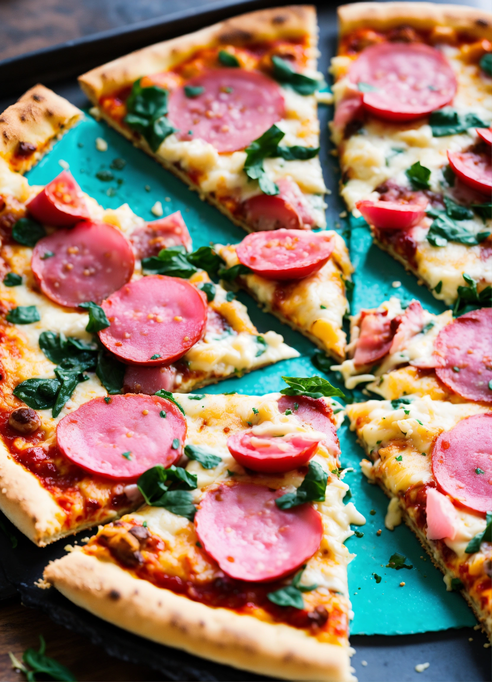 Lexica - A Jigglypuff inspired pizza, with pink cheese and teal pepperoni