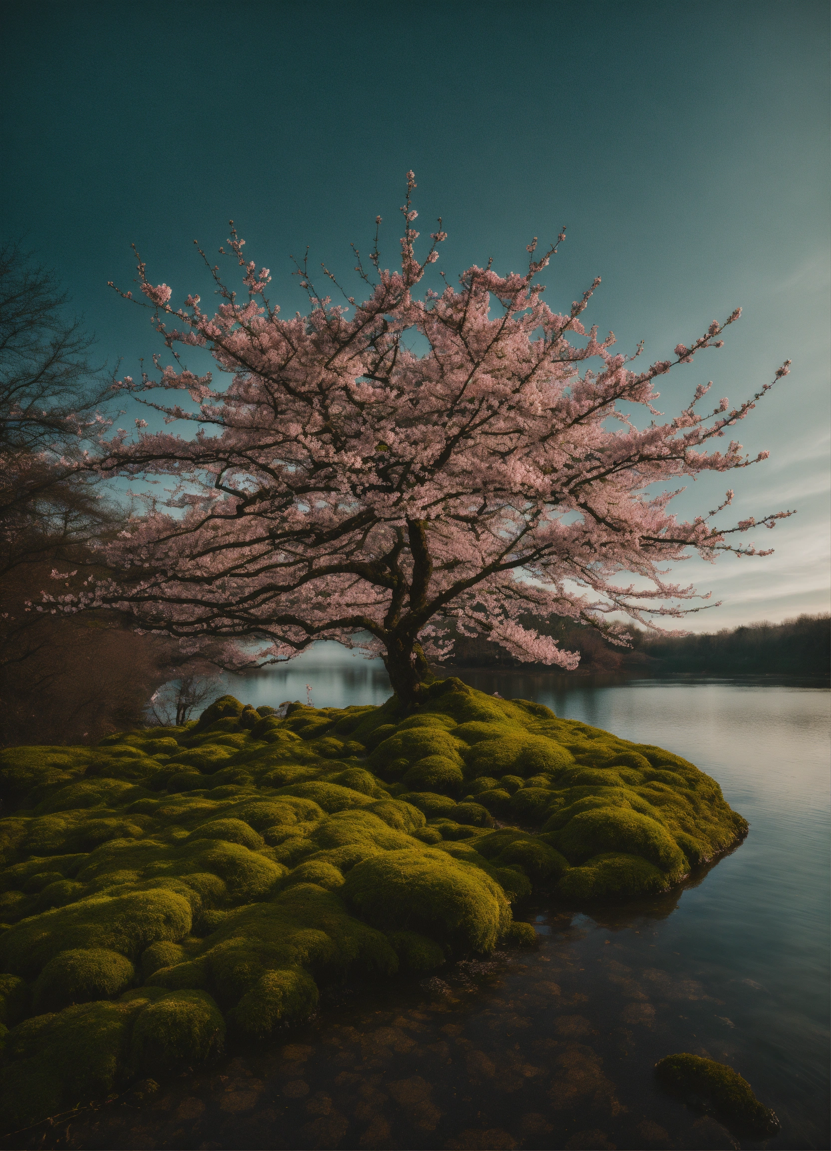 Lexica - Minimal, cinematic, a blooming cherry blossom tree, forest ...