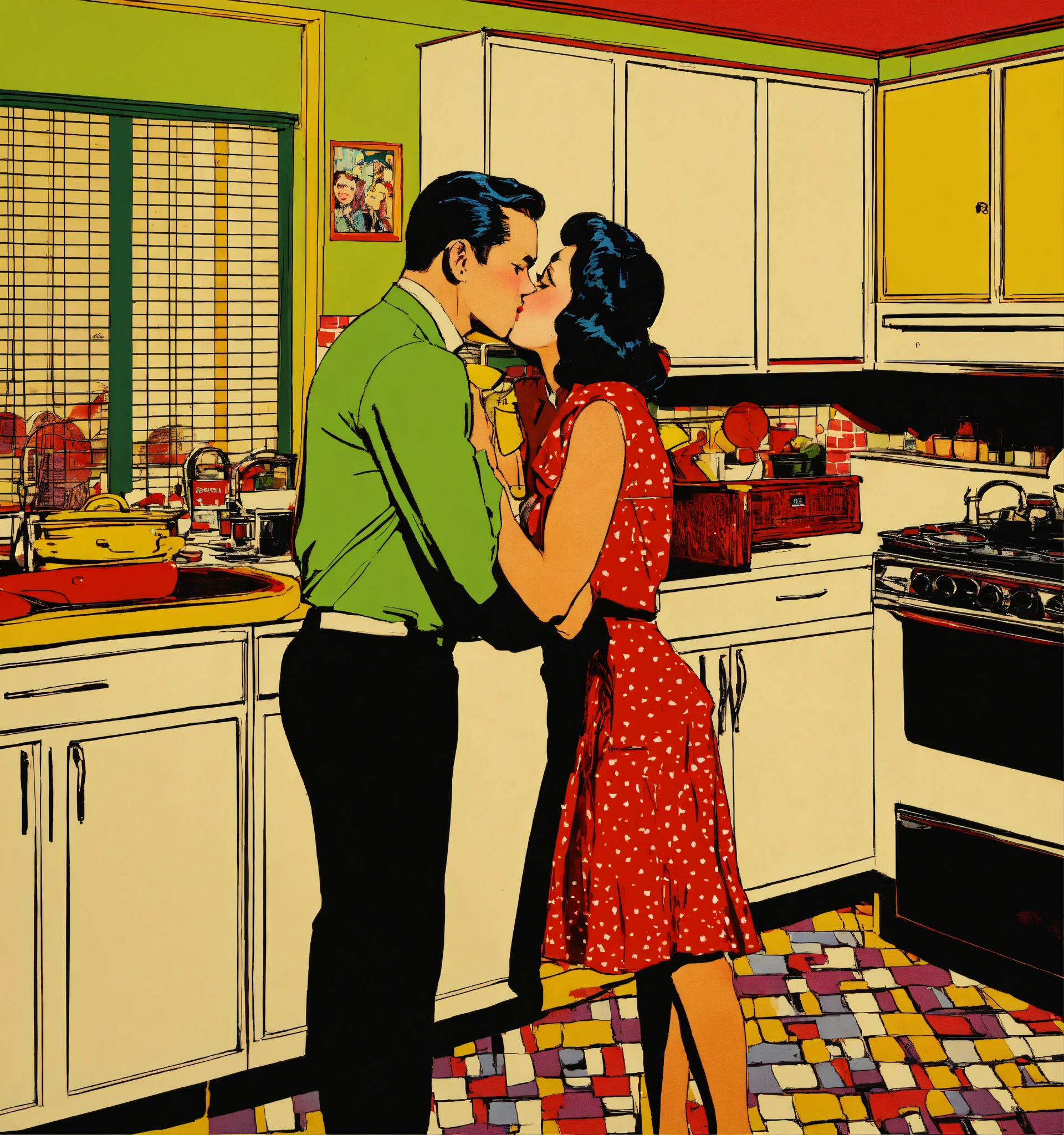 Lexica A Popart Photograph Of A Man And Woman Standing In A Vintage
