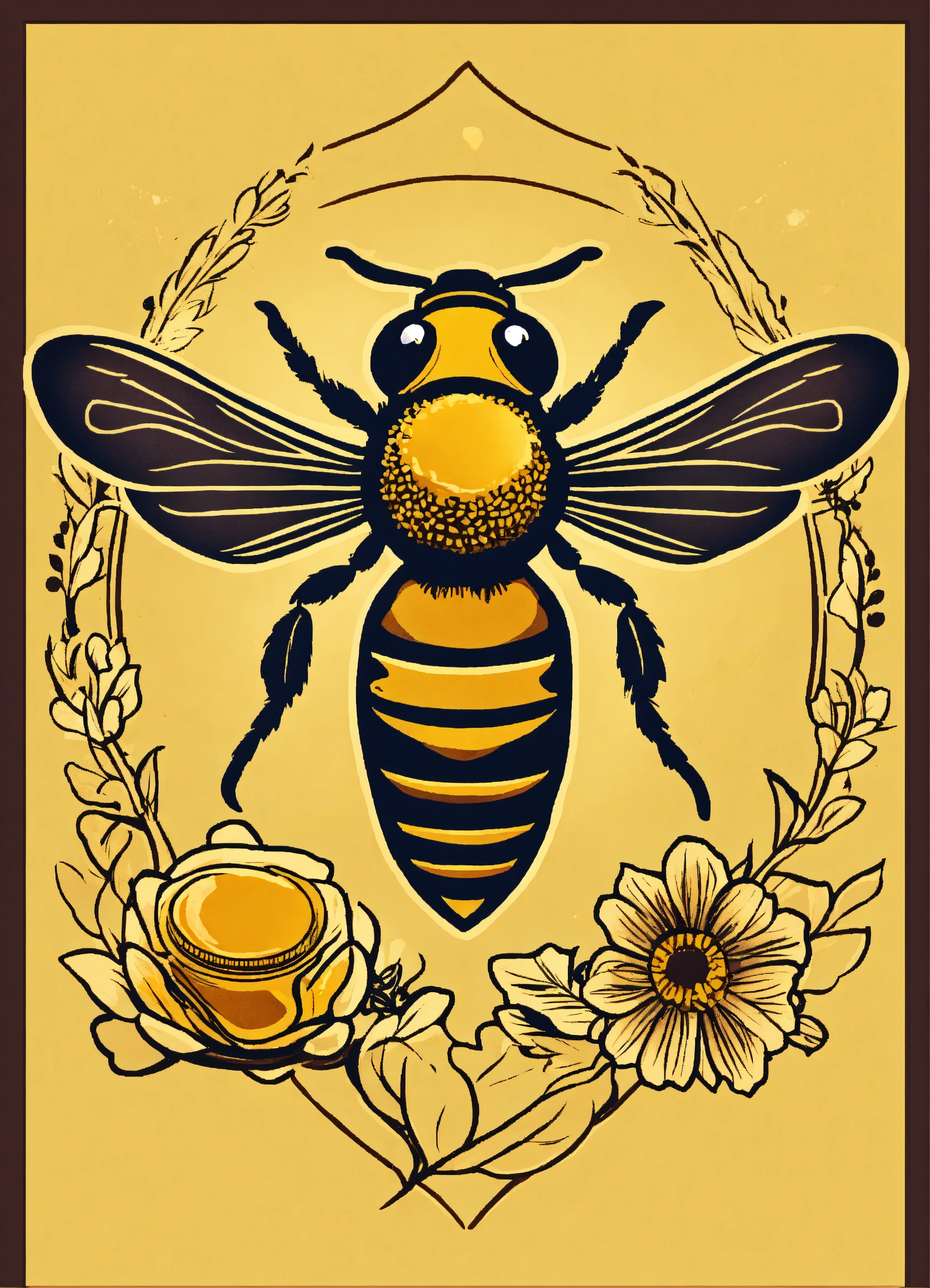 Lexica - Simplistic honey bee logo, ancient style, 2D