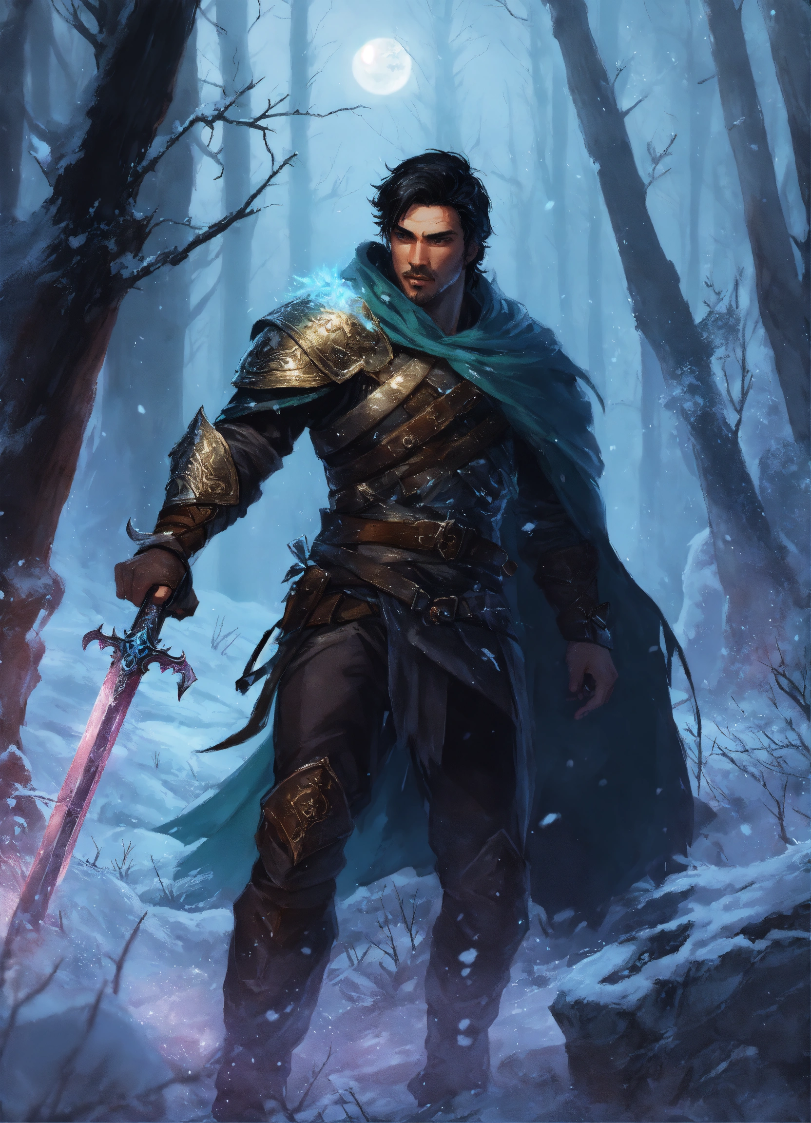 Lexica - Handsome black-haired male warrior being bitten by a frost ...