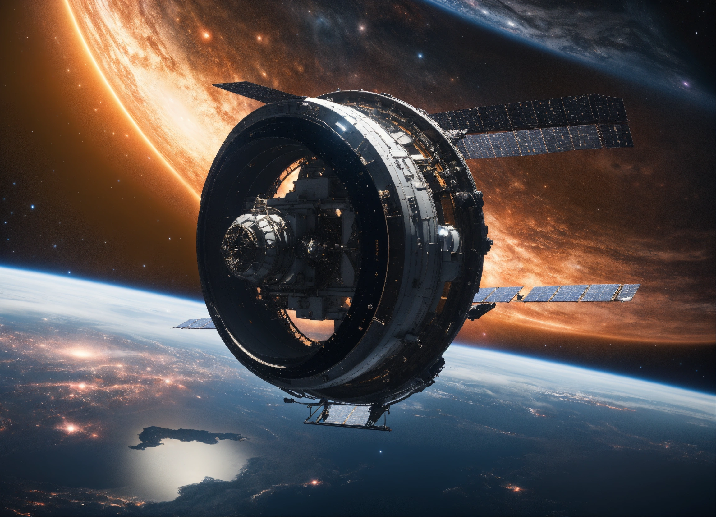 Lexica - A circumferential space station wheel-shaped, made of dark ...