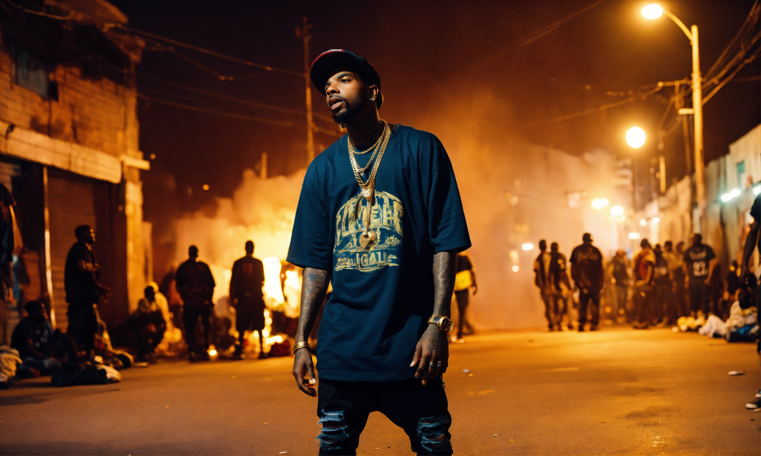 Lexica - Full body shot of rapper "Slim Dunkin" rapping on a street ...