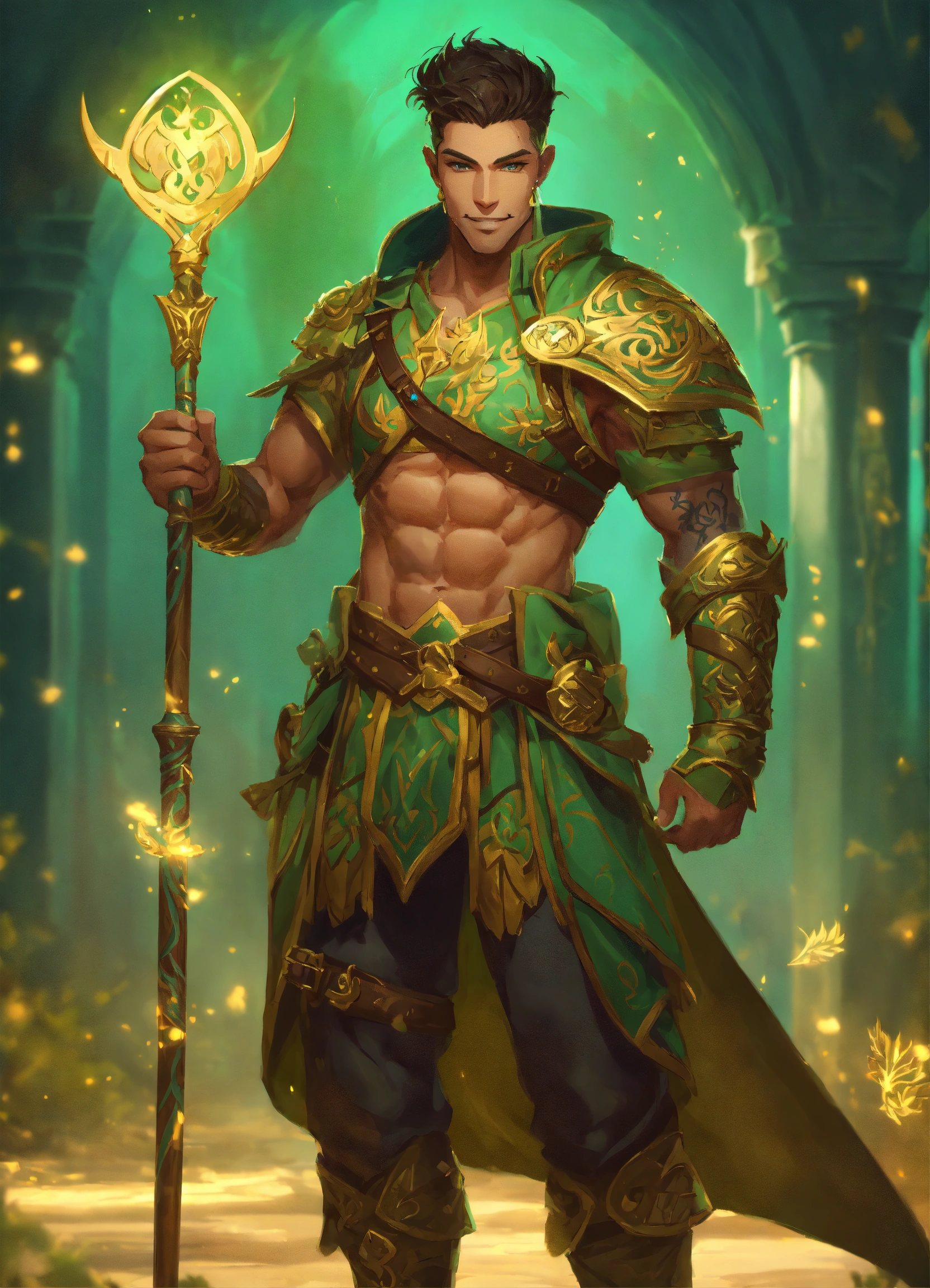 Lexica - Male Halfelf, pathfinder art style. Muscular, smirk smile ...