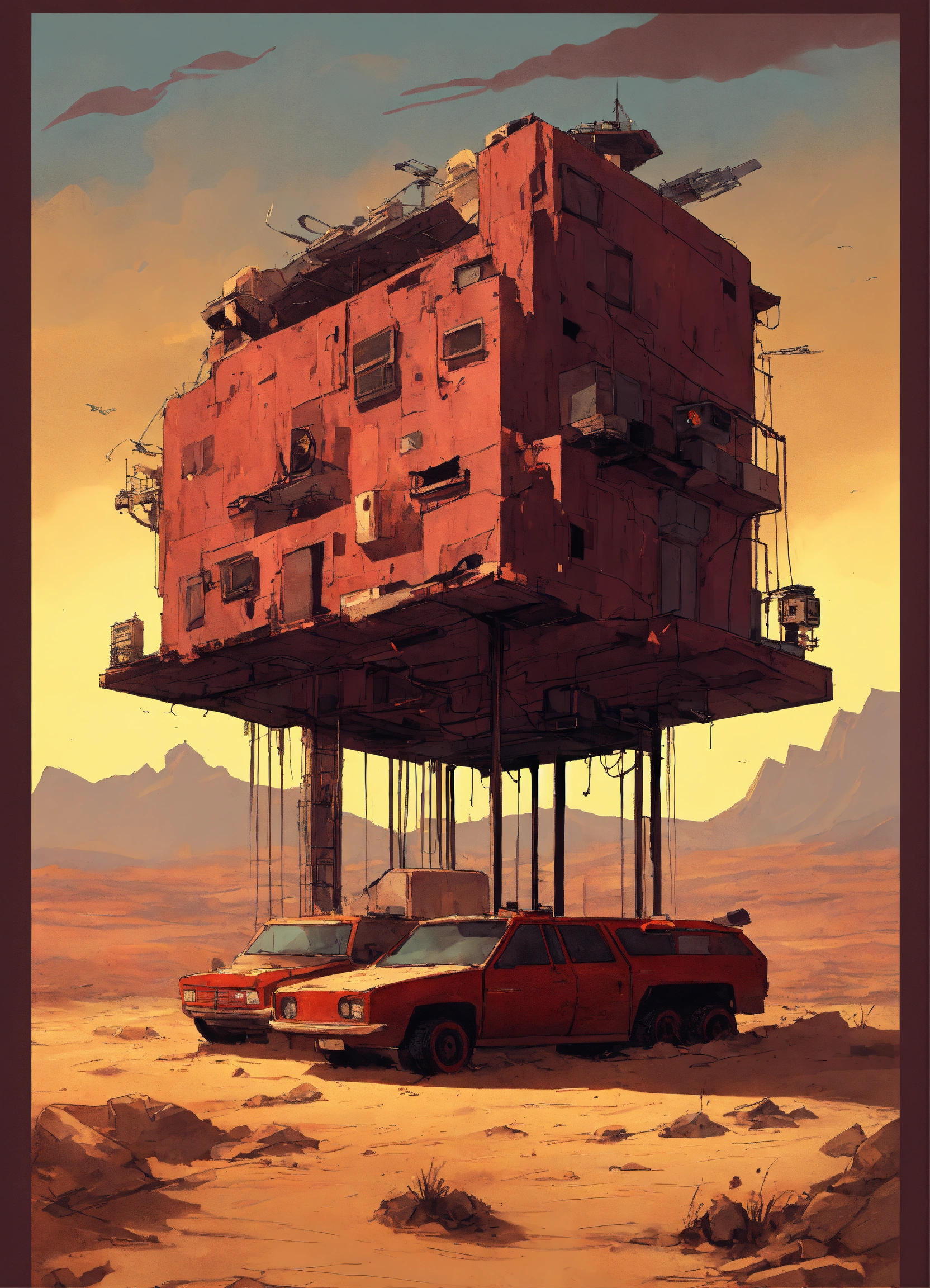 Lexica - Tall illustration of a barren desert landscape. In the middle ...