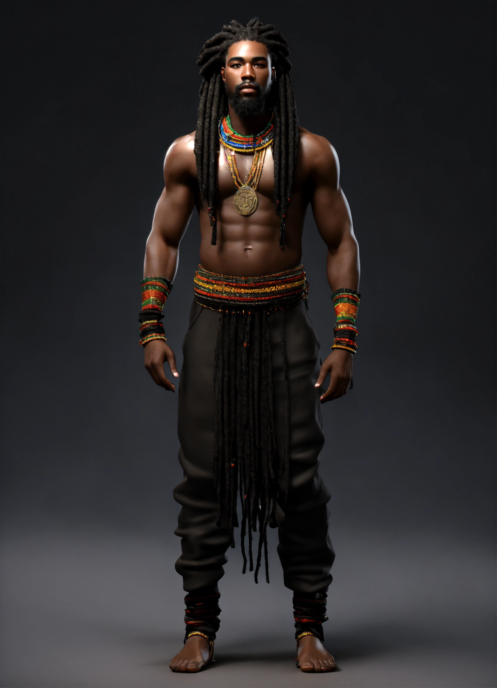 Lexica - 3d render of a Black man with long flowing dreadlocks, 6'5 ...