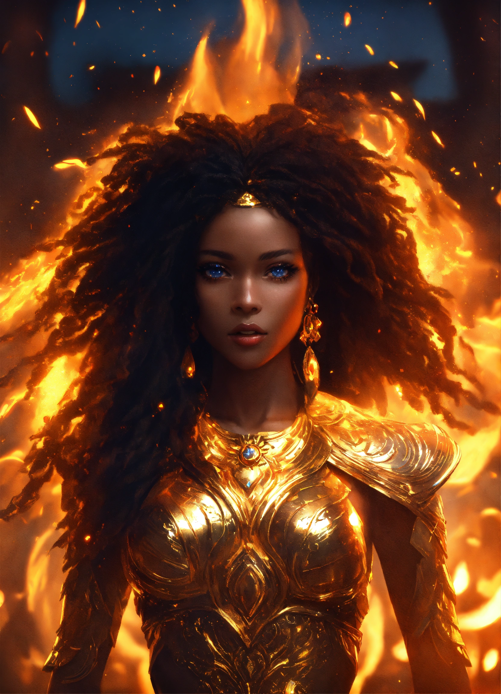 Lexica - "magical fire goddess", golden embers, blazing fire ...
