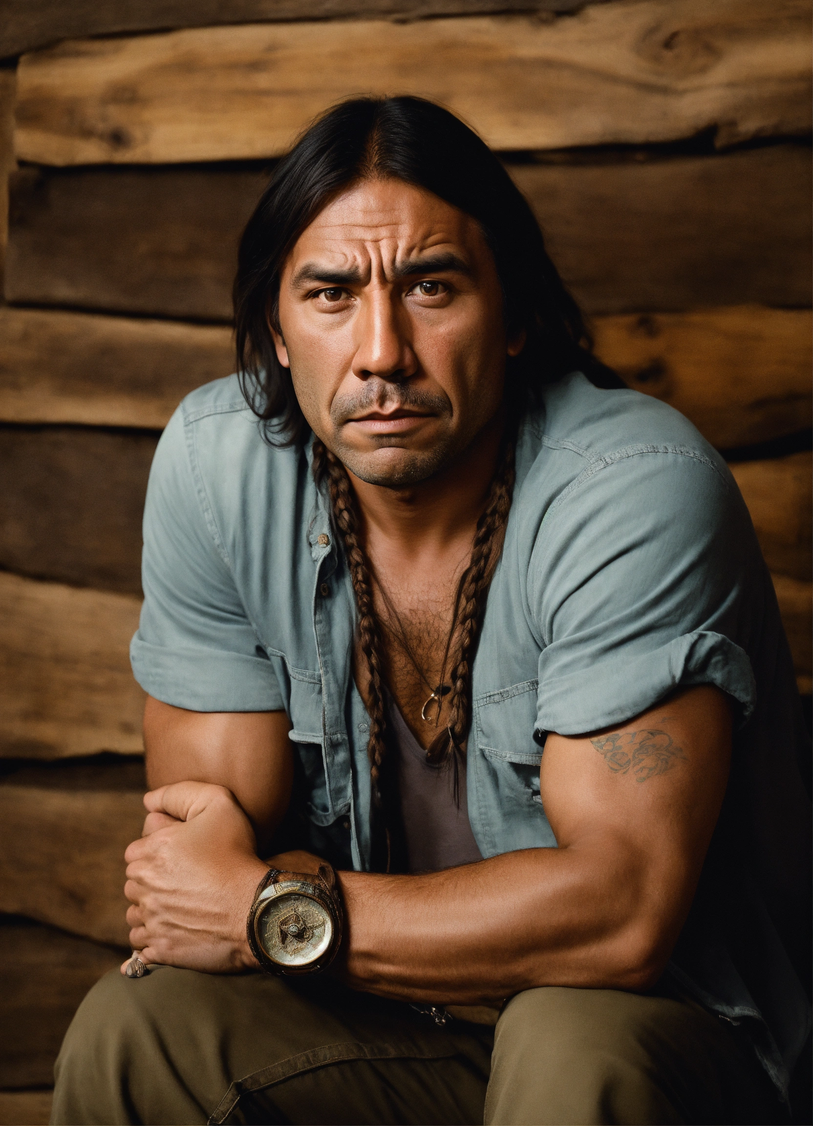 Lexica - Scared native american man, FRONT VIEW, casual clothes, arms ...