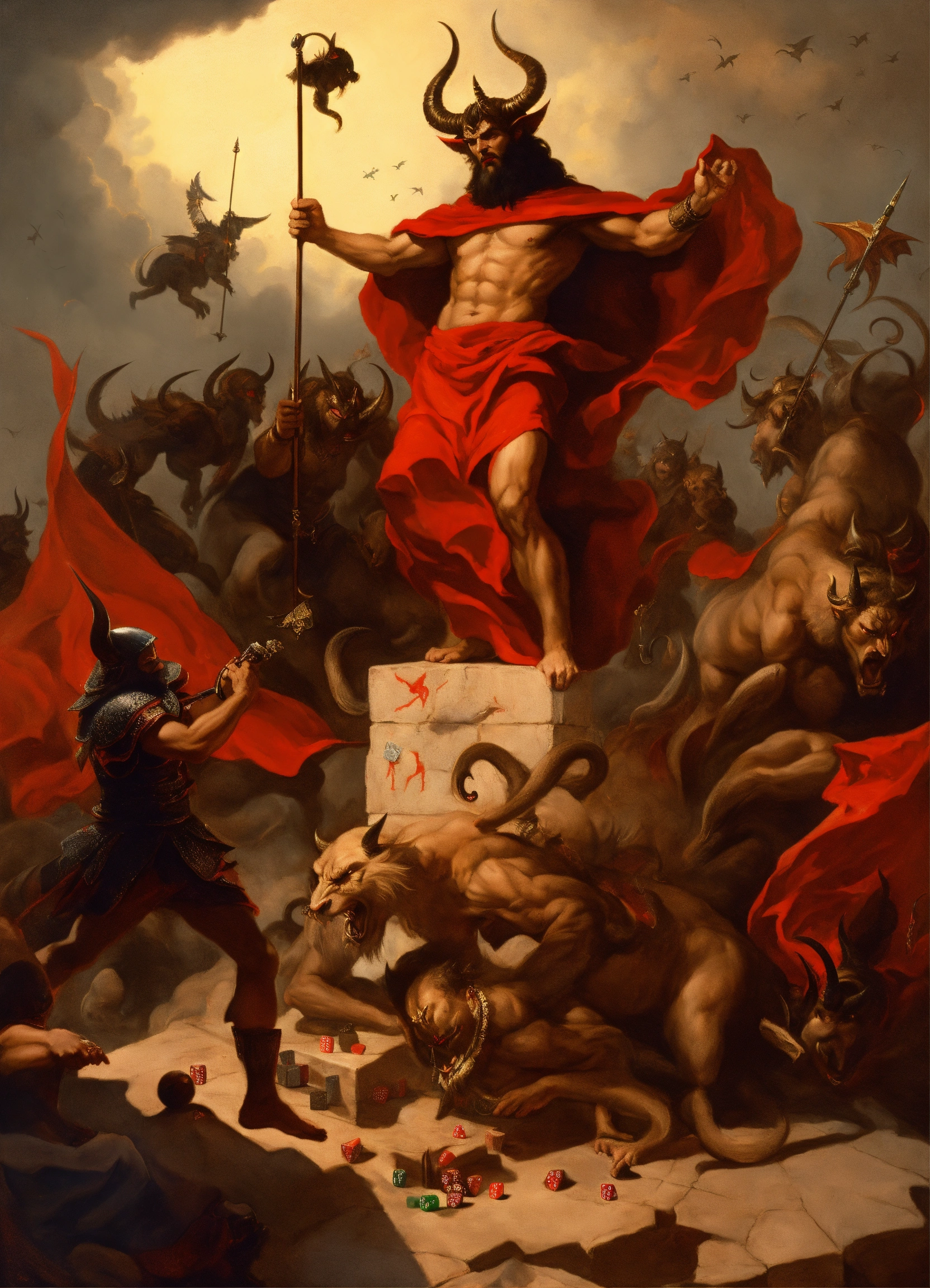 Lexica - A battle is going on. On the top right corner stands God. On ...