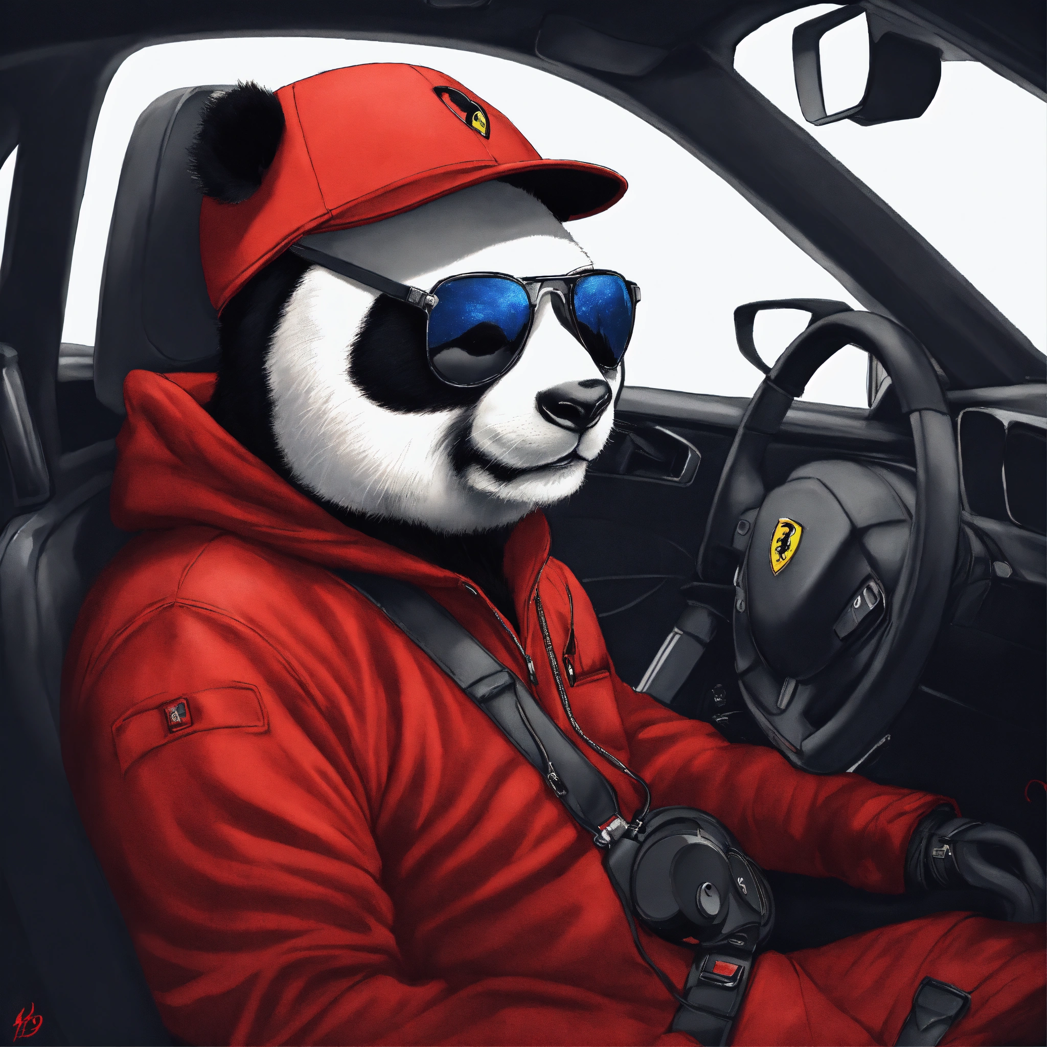 Lexica - 2D drawing of a panda with flow. wear a flat back cap. This ...