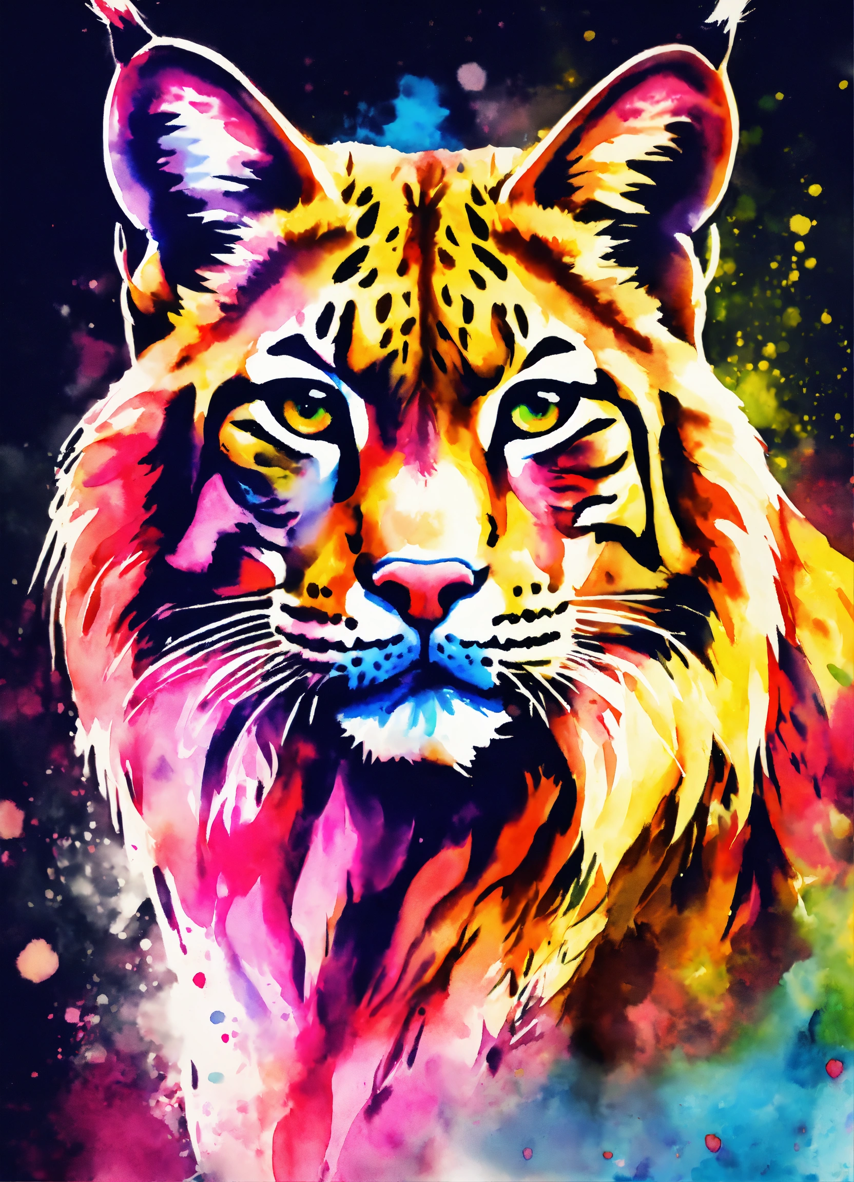 Lexica - A neon watercolor lynx watercolor effect and neon splashes ...