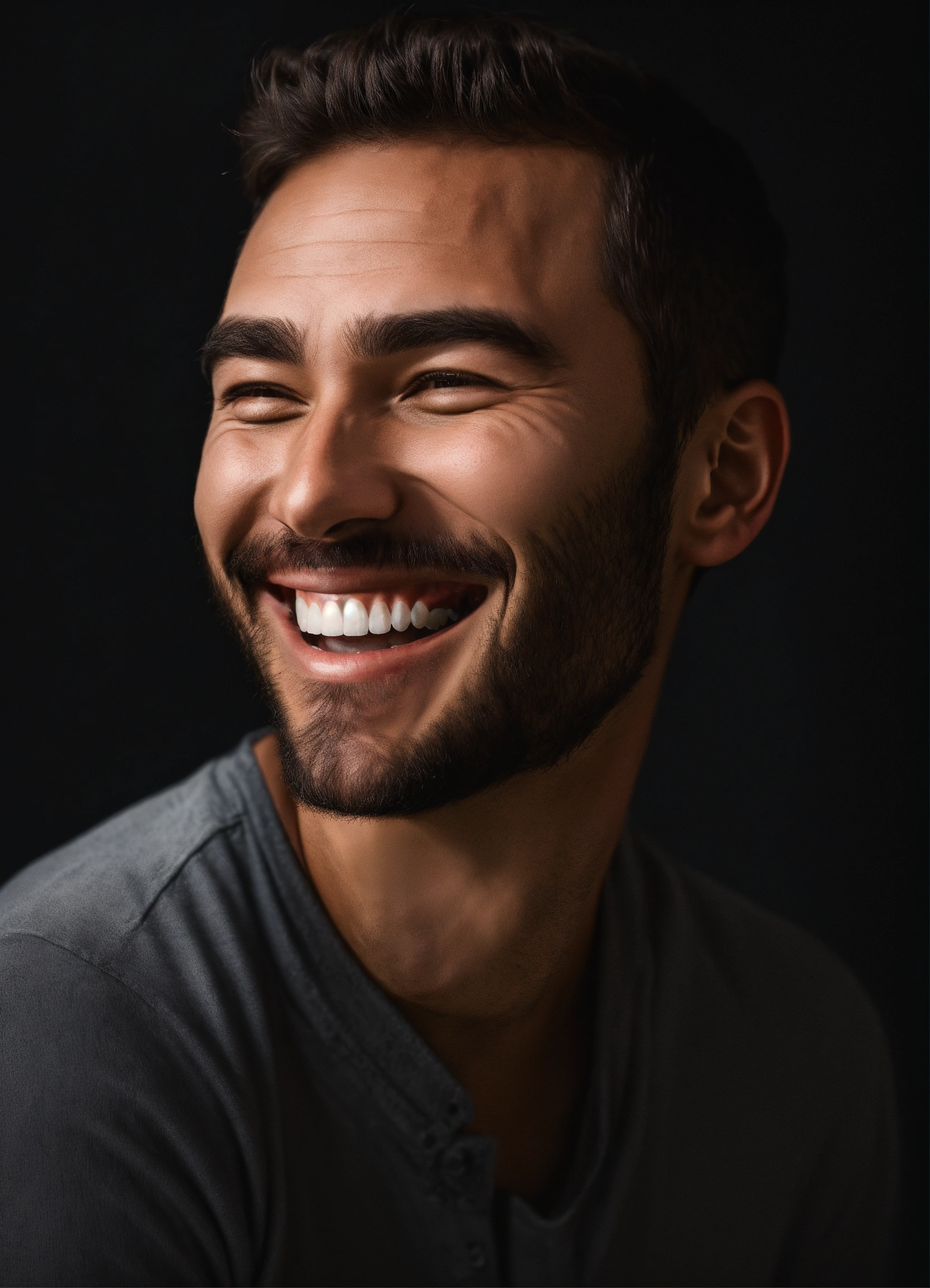 Lexica - Face man side profile black background photorealistic happy ...