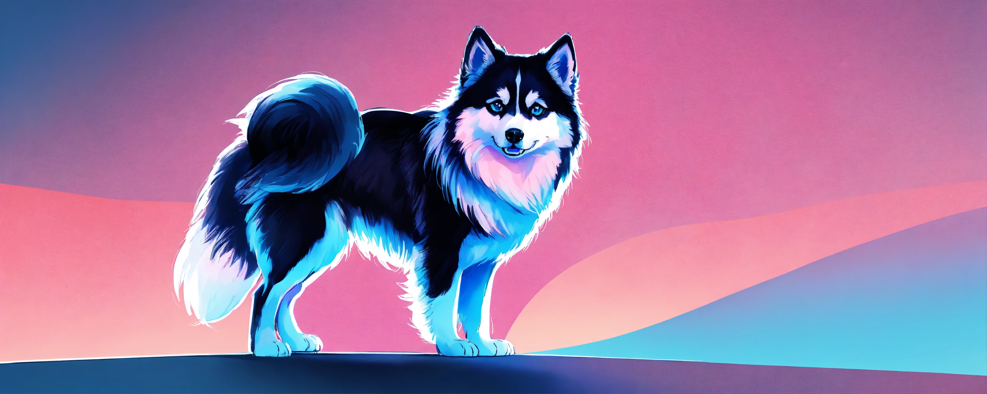 Lexica - A full body image of a pomsky black and white with long hair ...