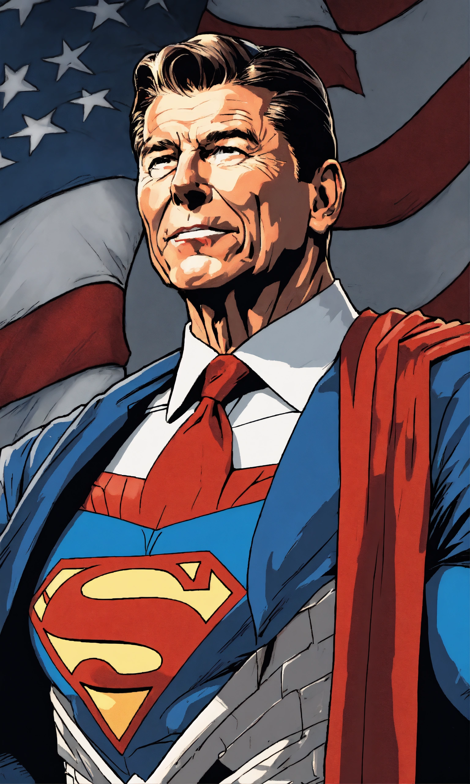 Lexica - Ronald reagan in superman uniform, sticker, 8k, high quality ...