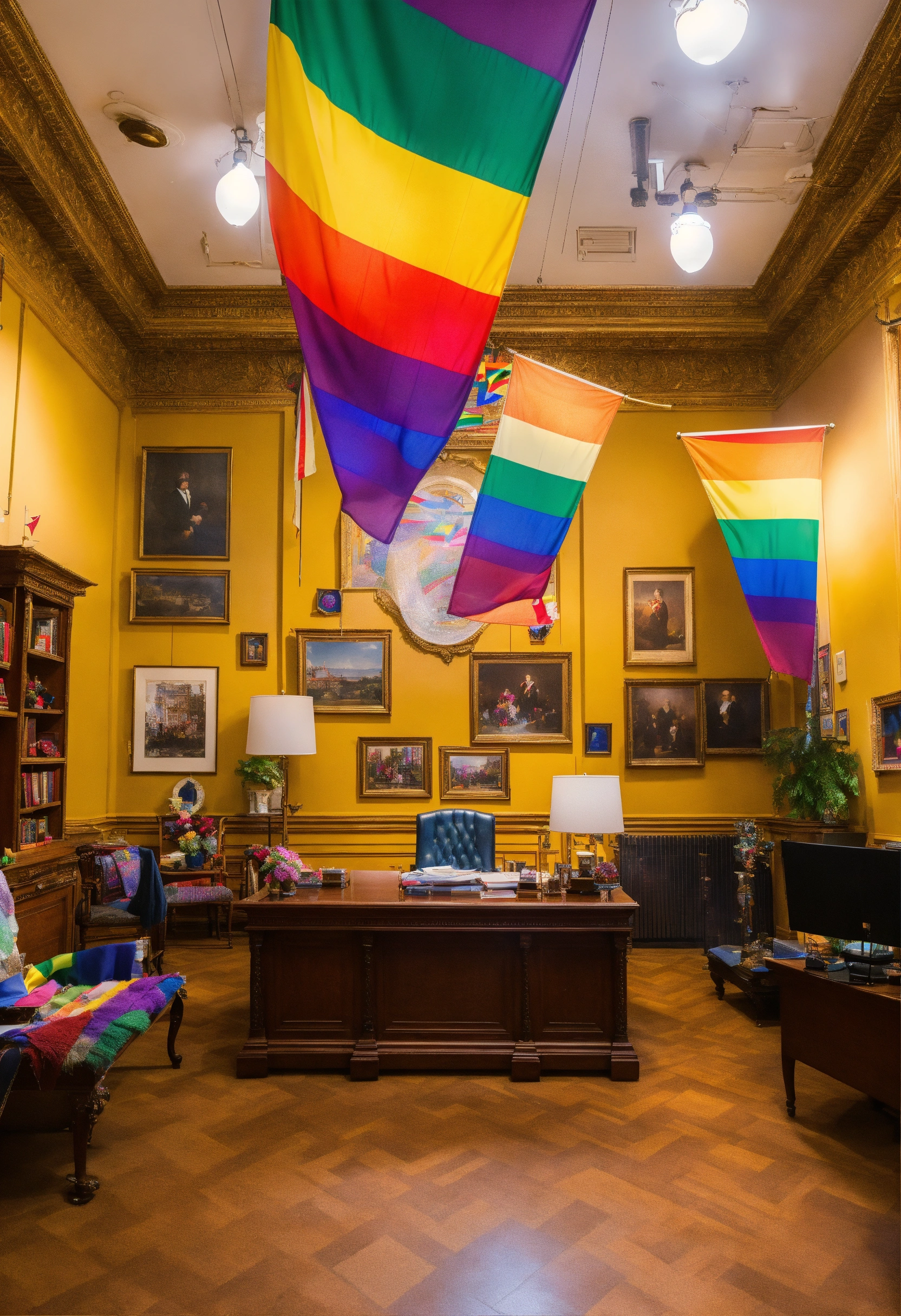 Lexica - Grand office decorated exuberantly with various lgbtq flags ...