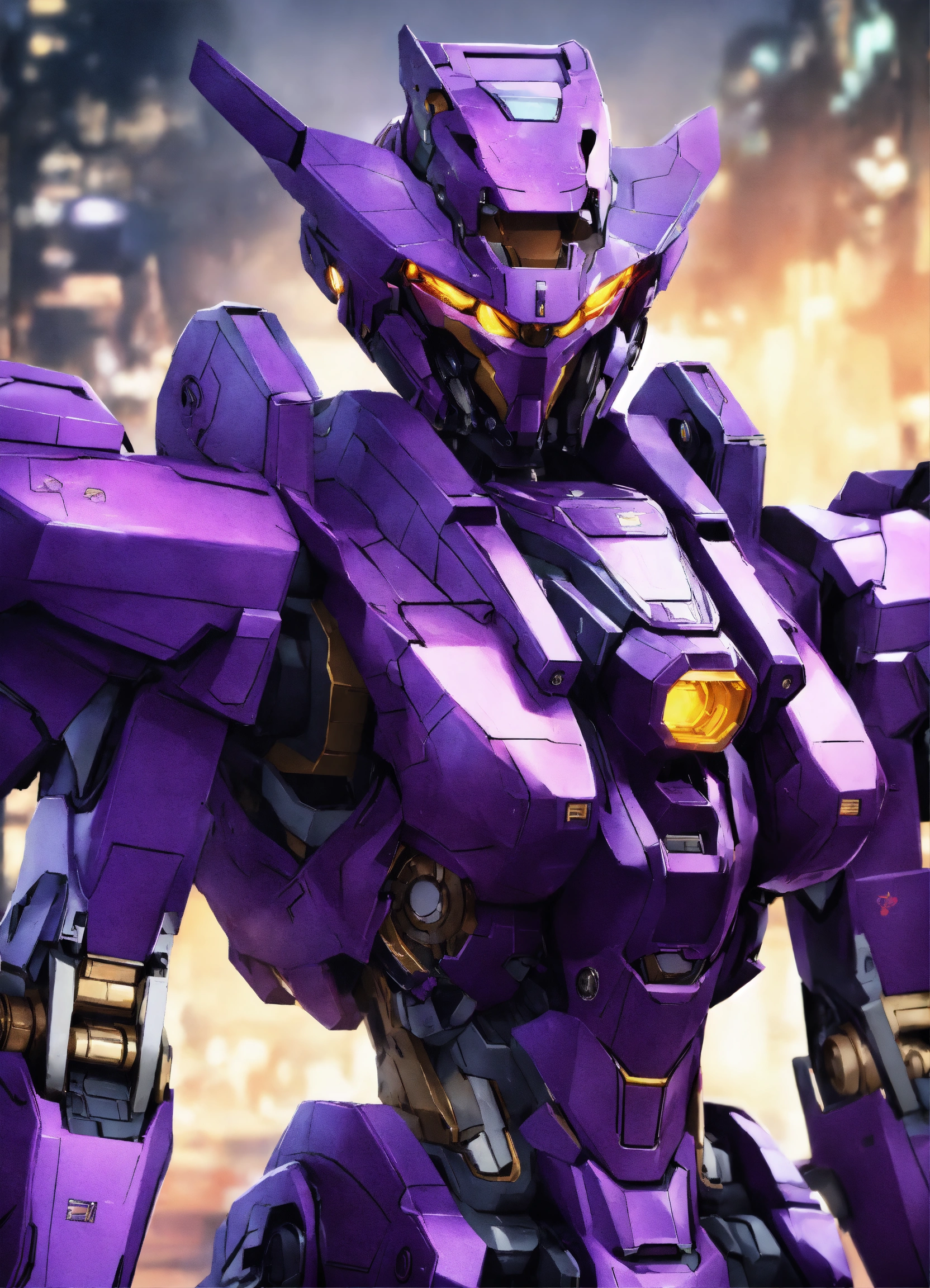 Lexica - Anime art of a royal purple purely mechanical gear large mecha ...