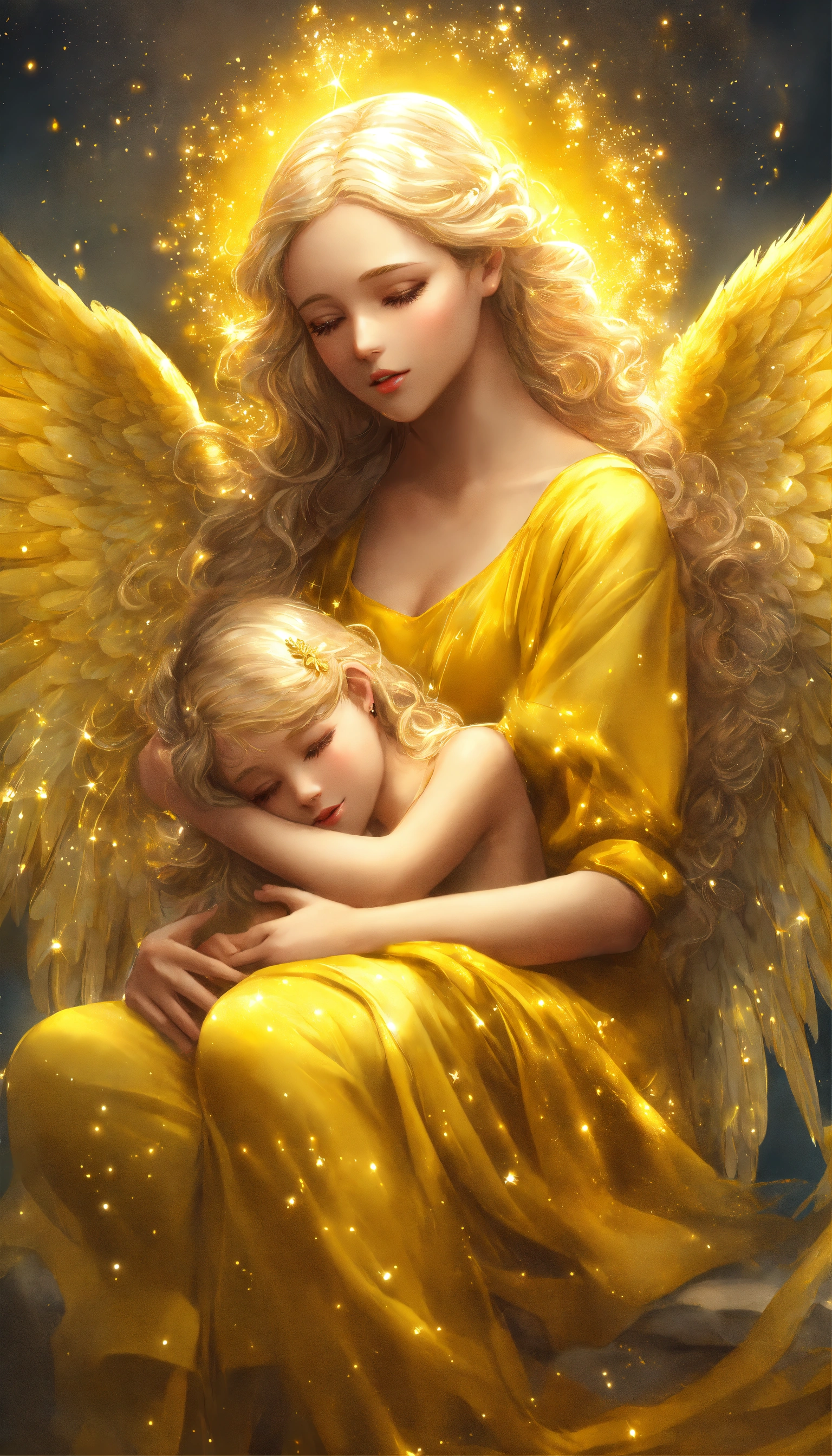 Lexica - 2 Guardian angel hugging a beautiful and defined little angel ...