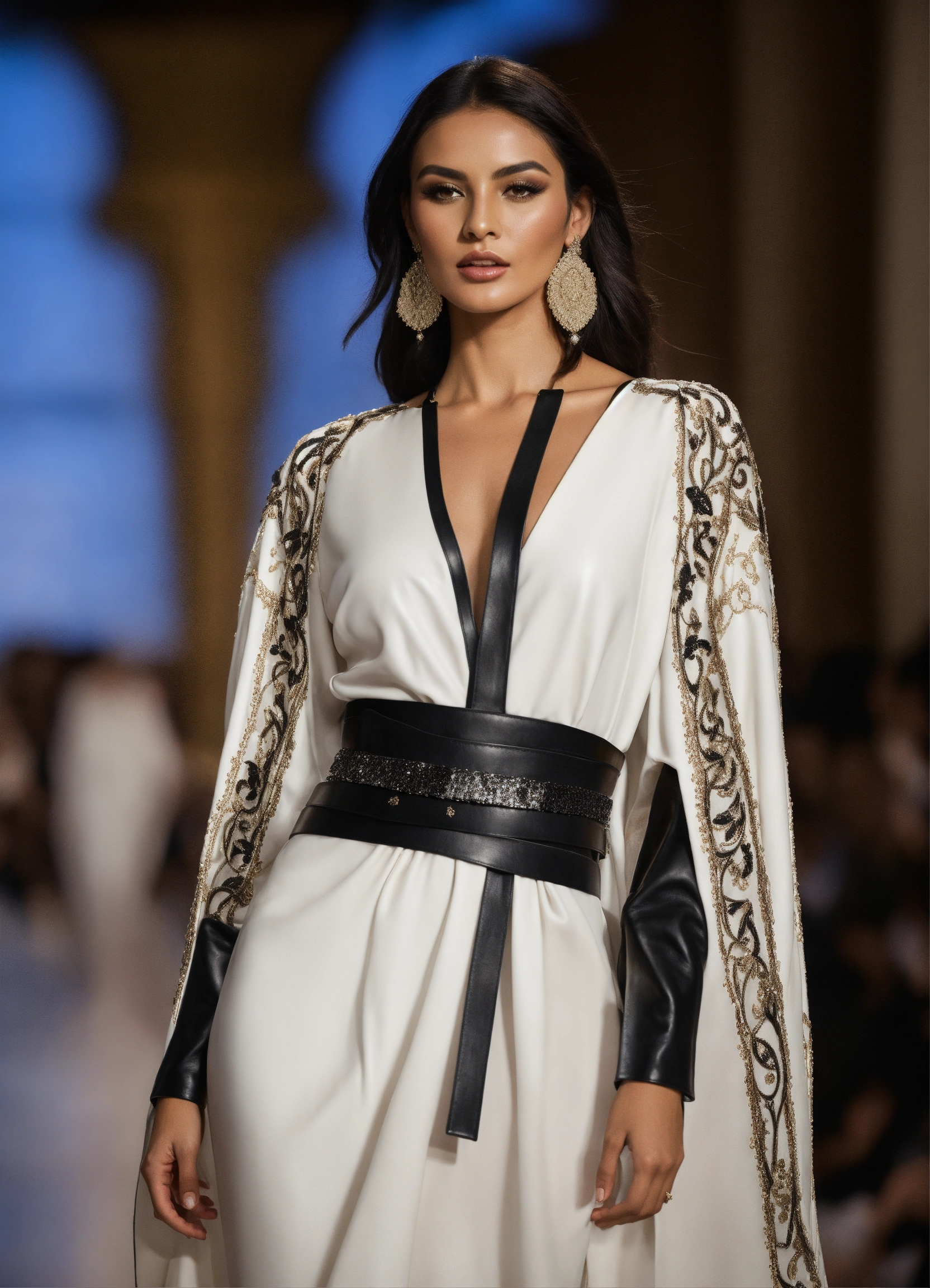 Lexica - Beautiful Arab women model, wearing luxury dress caftan white ...