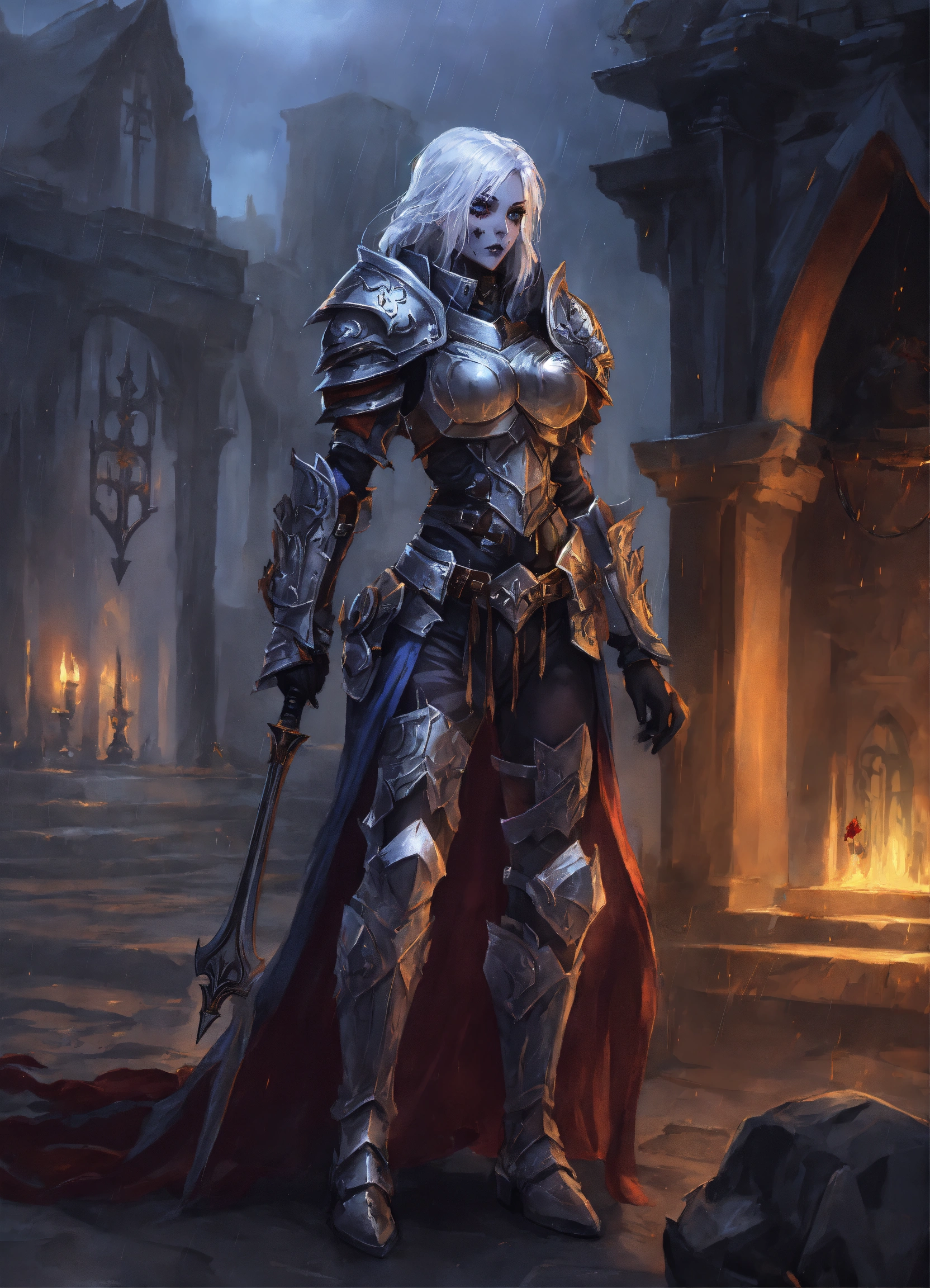 Lexica - Female undead death knight, shining armor, sorrow, silver hair ...
